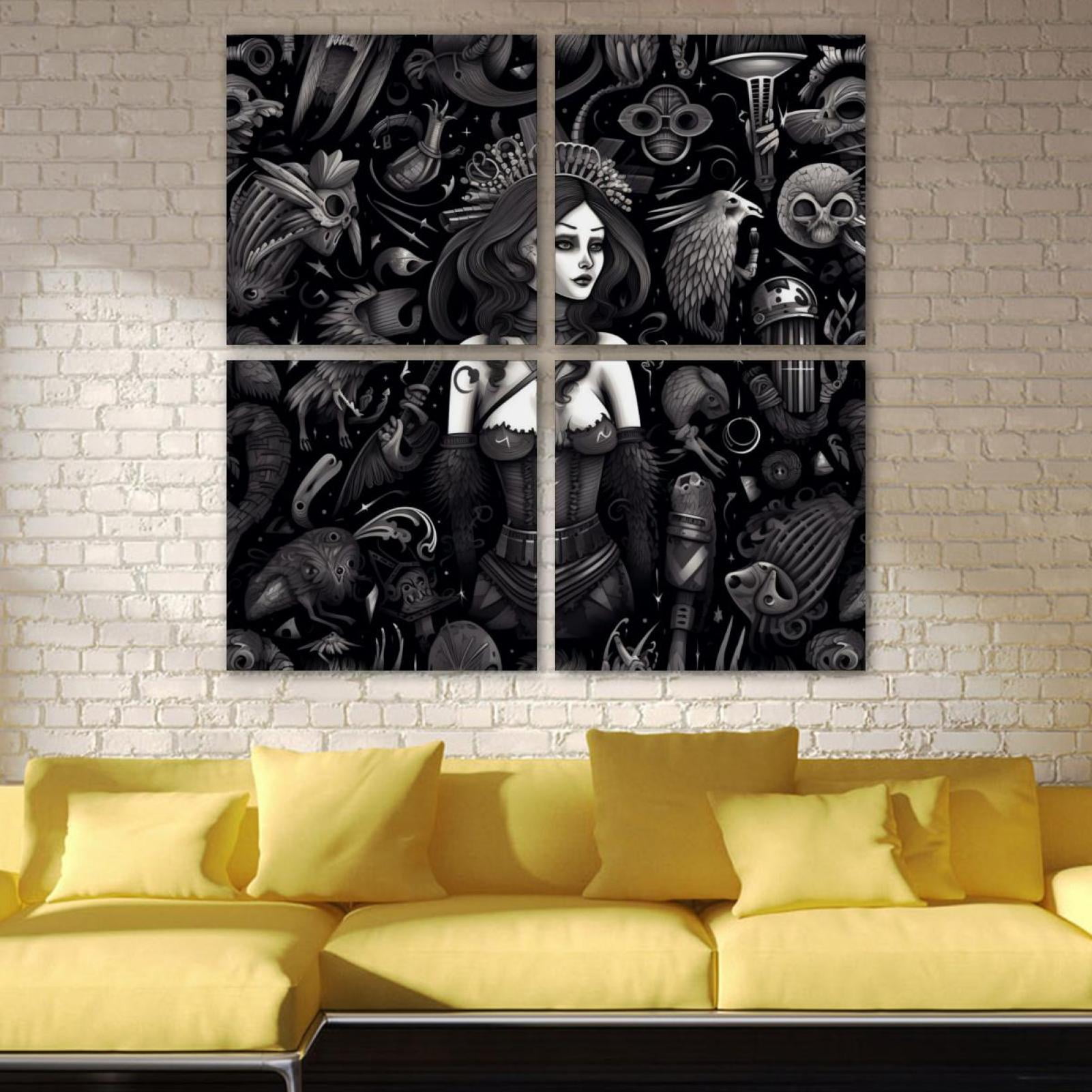 OWNSERIES Dark Punk Pattern Pattern 4PC Frameless Canvas Wall Art ...