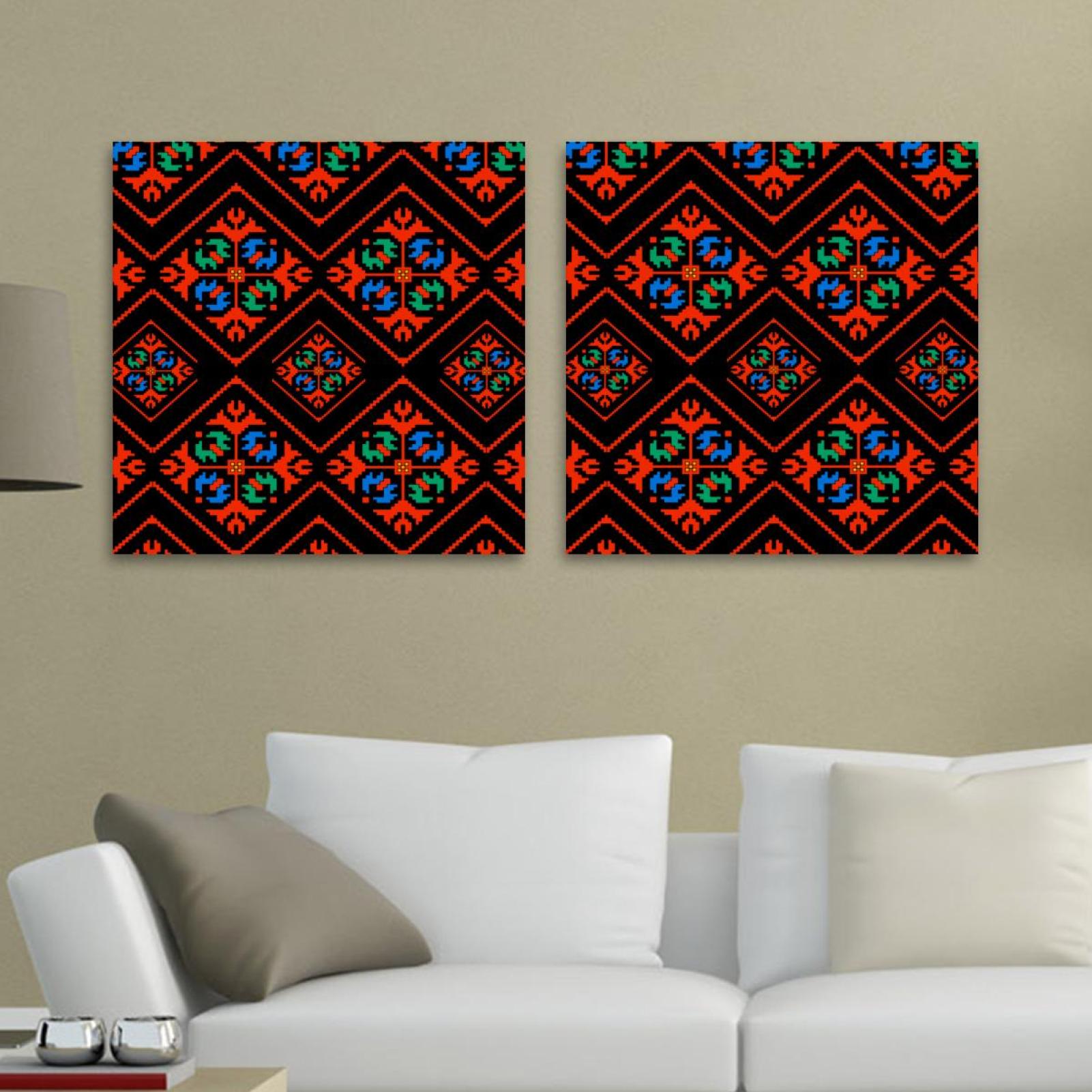 OWNSERIES Dark Red and Black Geometric Pattern 2PC Canvas Wall Art ...