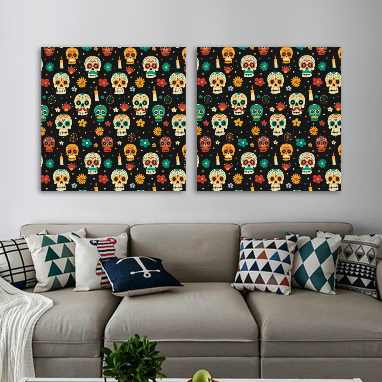 OWNSERIES Day of the Dead Print Pattern 2PC Canvas Wall Art Paintings ...