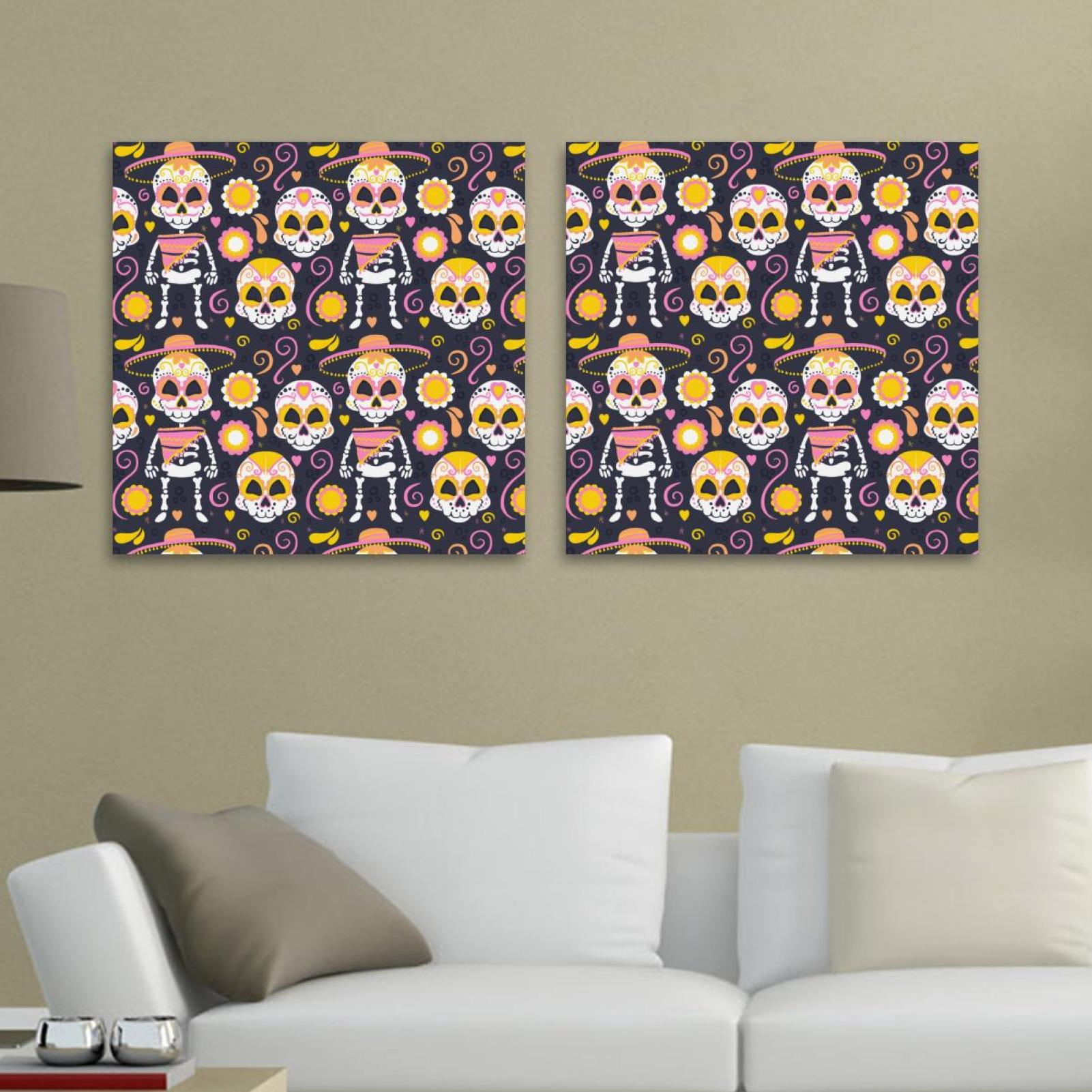OWNSERIES Day of the Dead Skull Head Pattern 2PC Canvas Wall Art ...