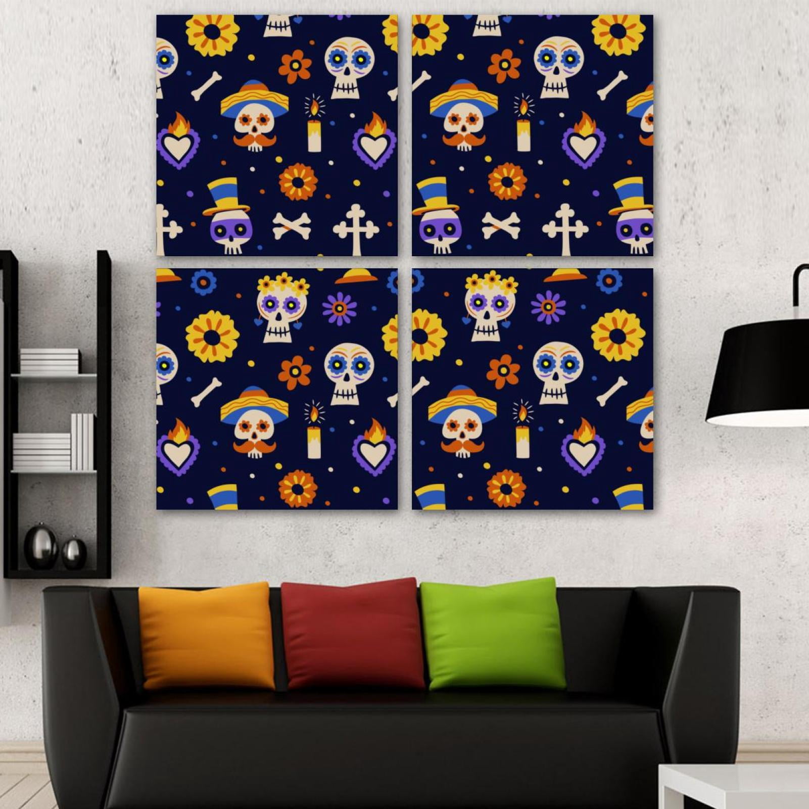 OWNSERIES Day of the Dead Skull Pattern 4PC Frameless Canvas Wall Art ...
