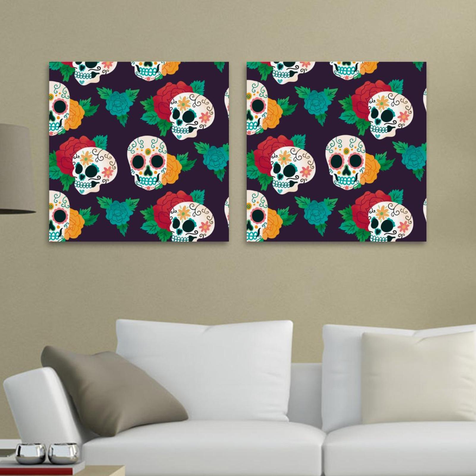 OWNSERIES Dead with Sugar Skull and Flowers Pattern 2PC Canvas Wall Art ...