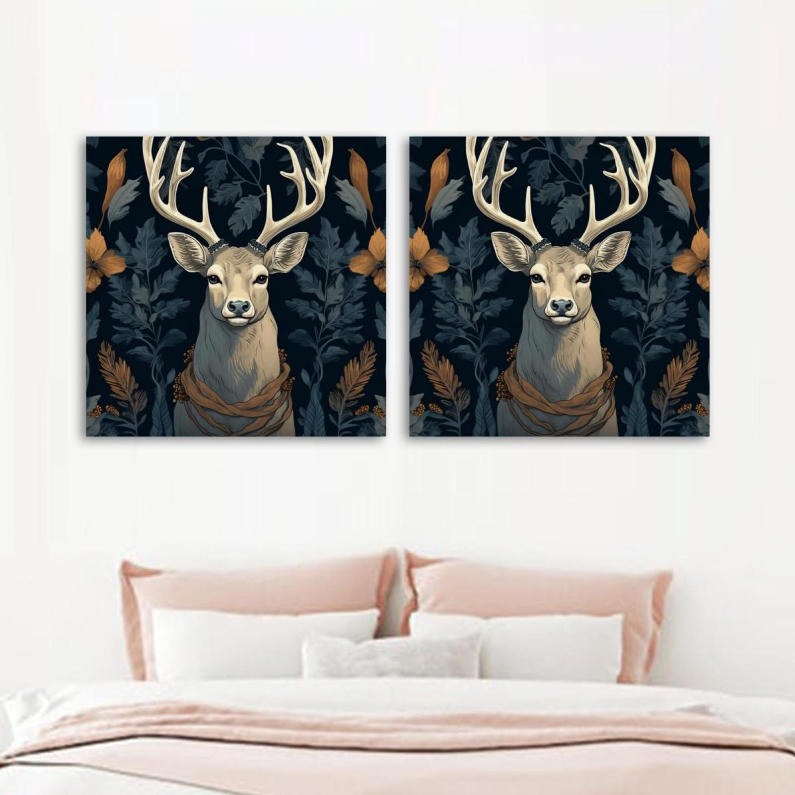 OWNSERIES Deer Pattern Pattern 2PC Canvas Wall Art Paintings for Living ...