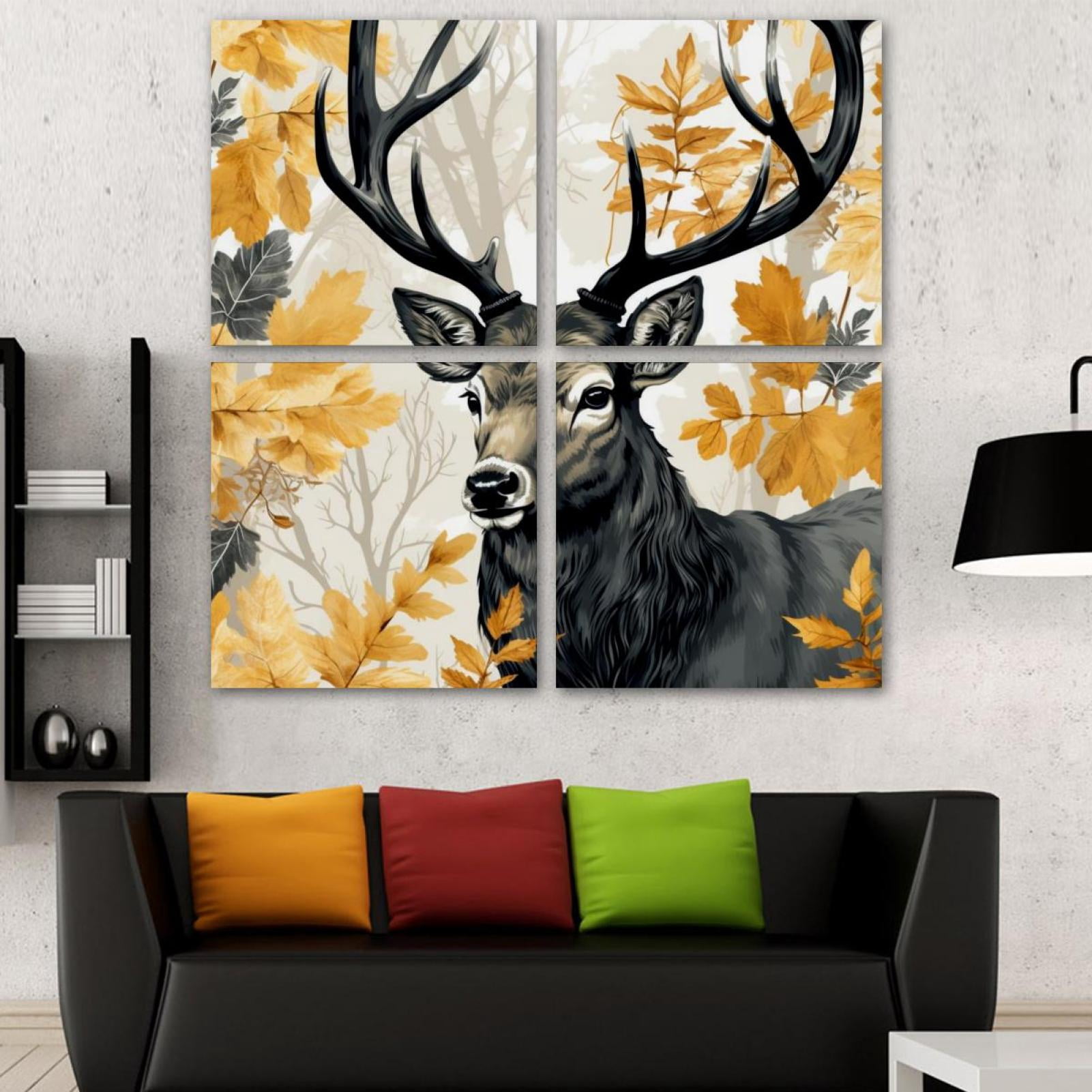 OWNSERIES Deer Pattern Pattern 4PC Frameless Canvas Wall Art Paintings ...