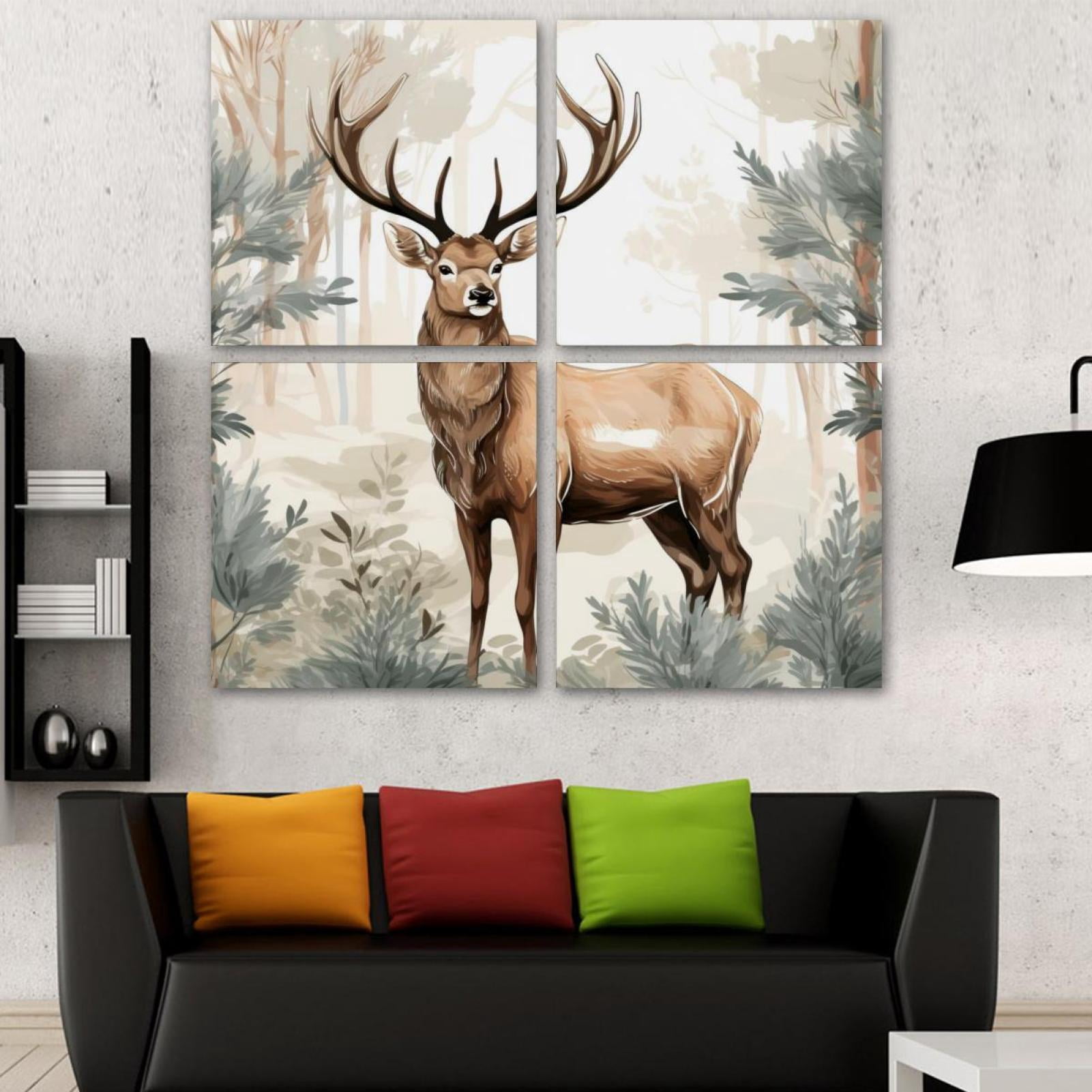OWNSERIES Deer Pattern Pattern 4PC Frameless Canvas Wall Art Paintings ...