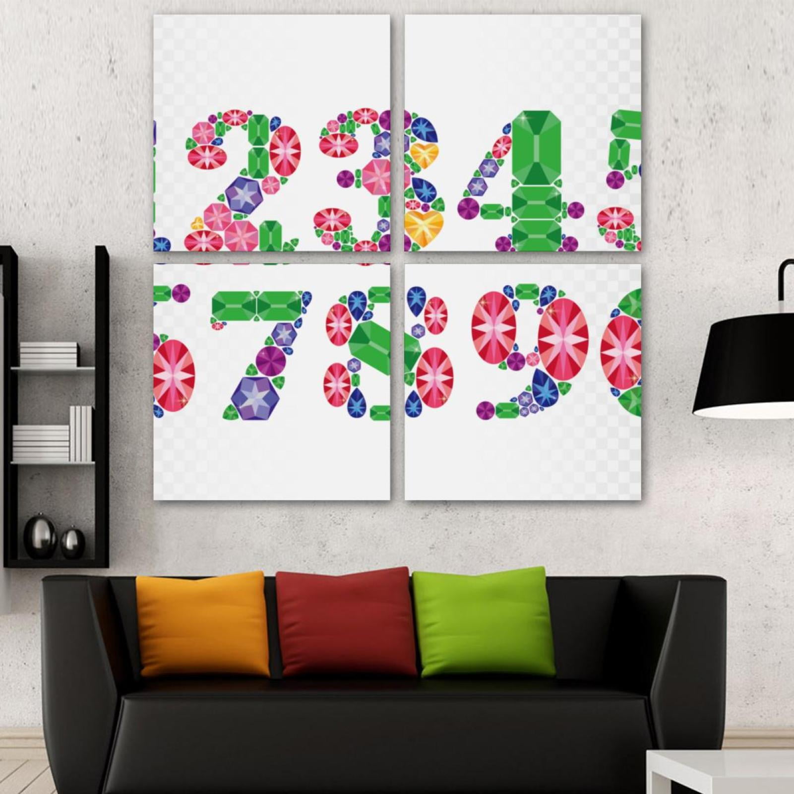 OWNSERIES Diamond Glittering Number Pattern 4PC Frameless Canvas Wall ...