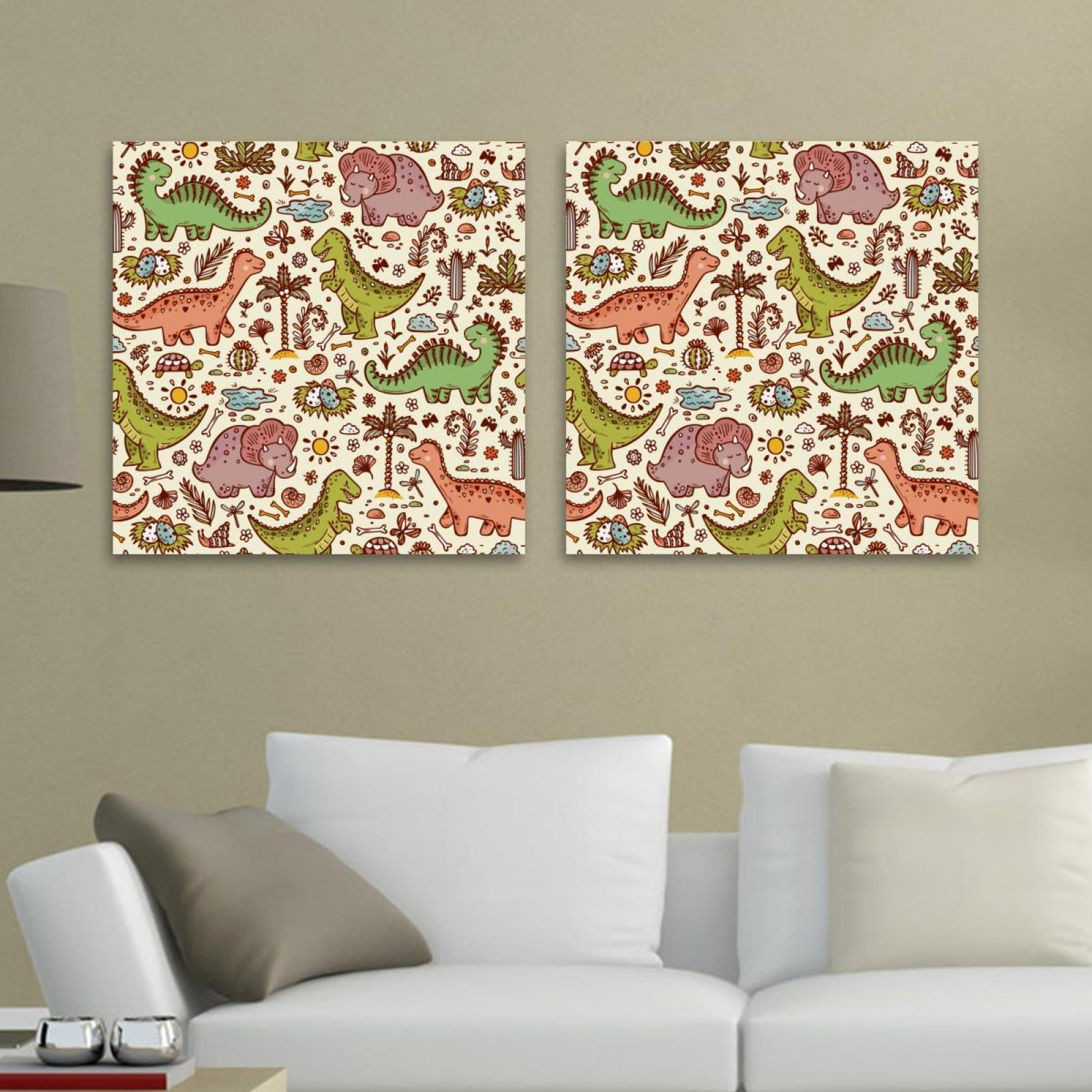 OWNSERIES Dinosaur Cute Pattern 2PC Canvas Wall Art Paintings for ...