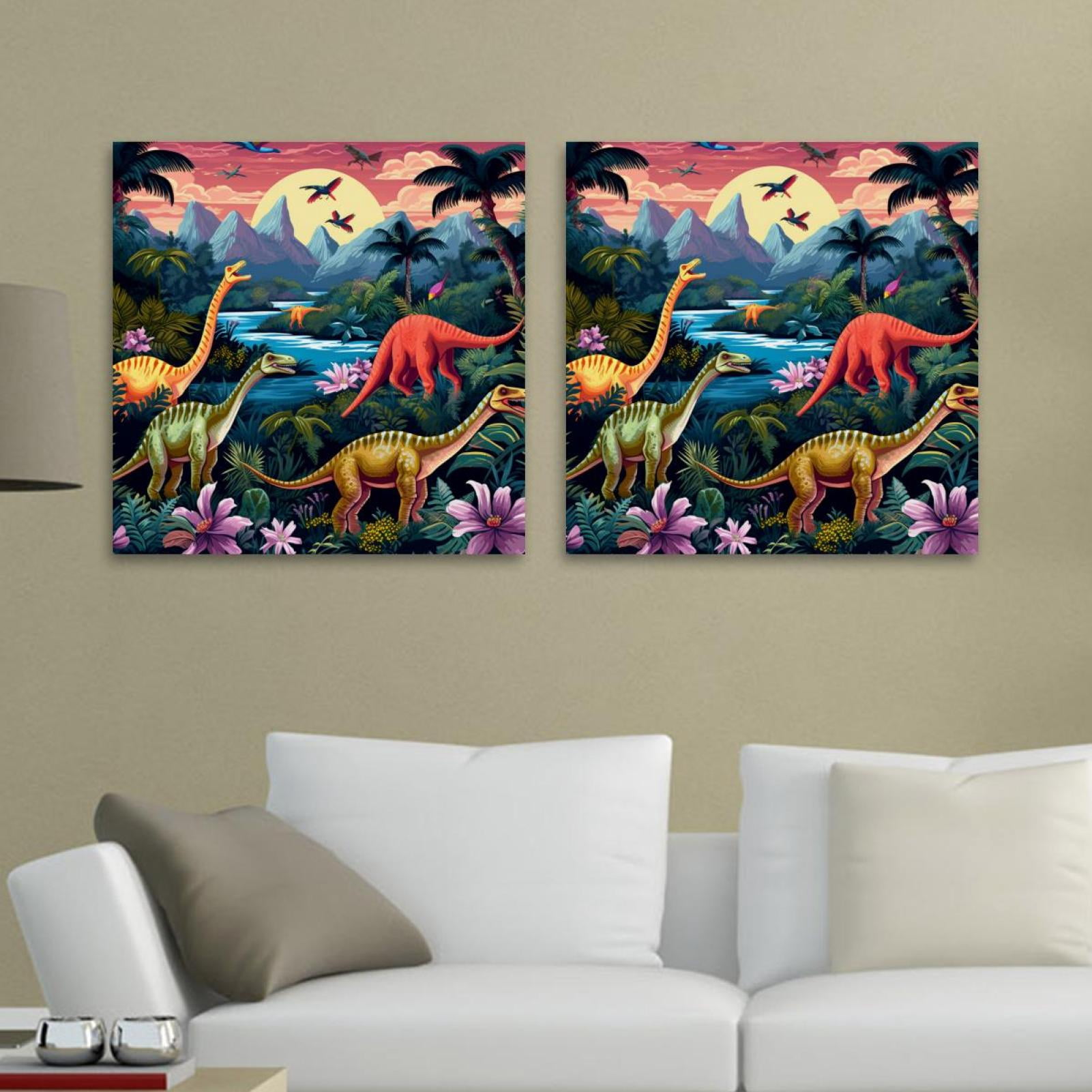 OWNSERIES Dinosaur Pattern 2PC Canvas Wall Art Paintings for Living ...