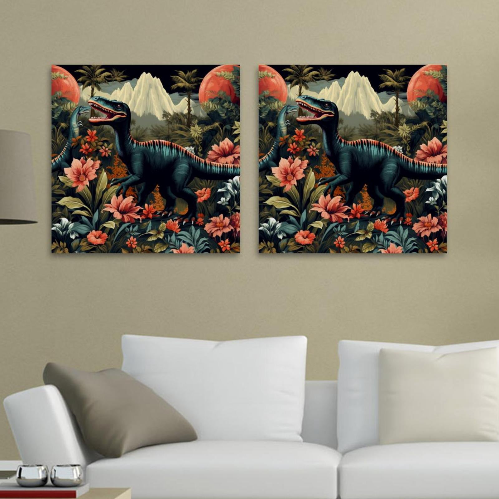 OWNSERIES Dinosaur Pattern 2PC Canvas Wall Art Paintings for Living ...