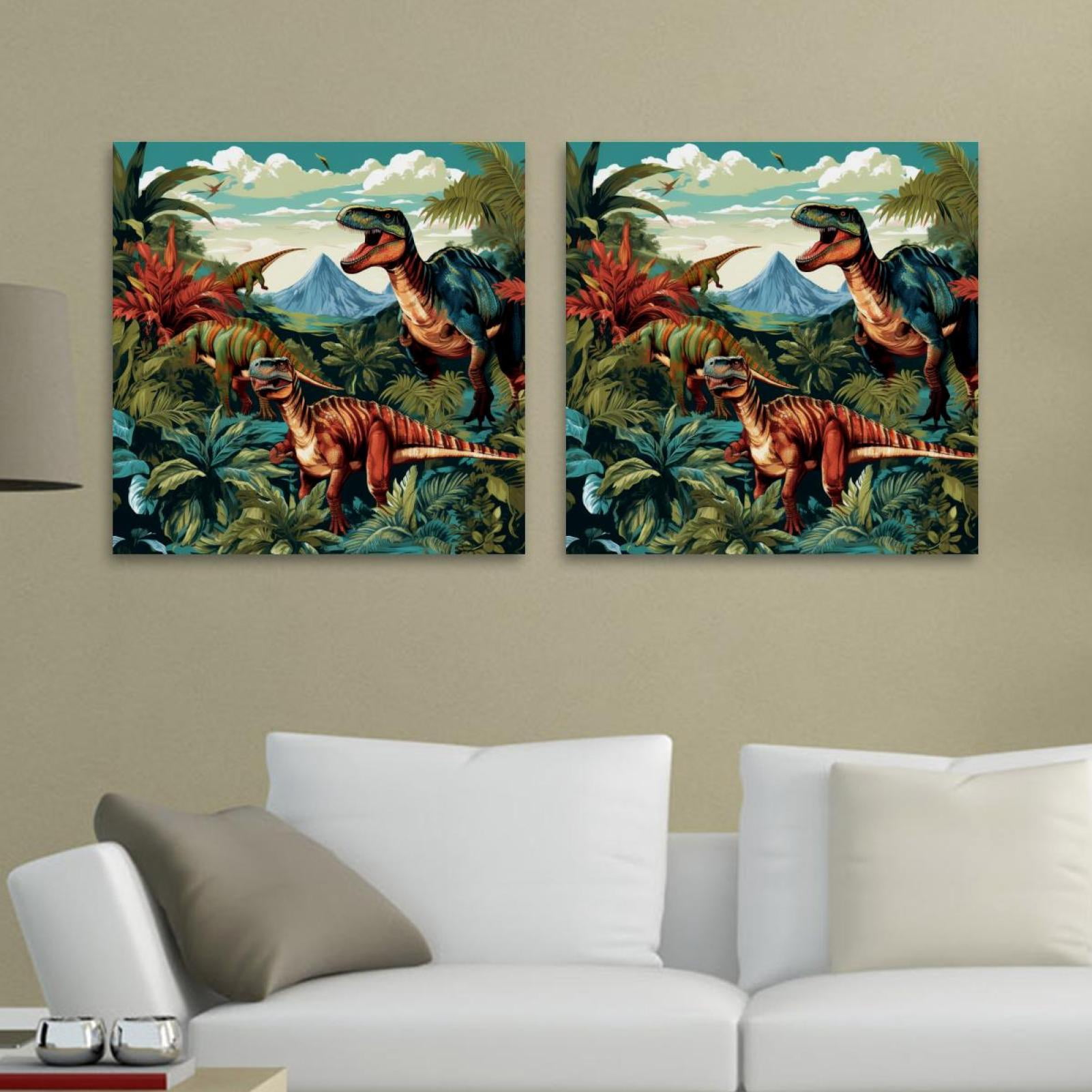 OWNSERIES Dinosaur Pattern 2PC Canvas Wall Art Paintings for Living ...