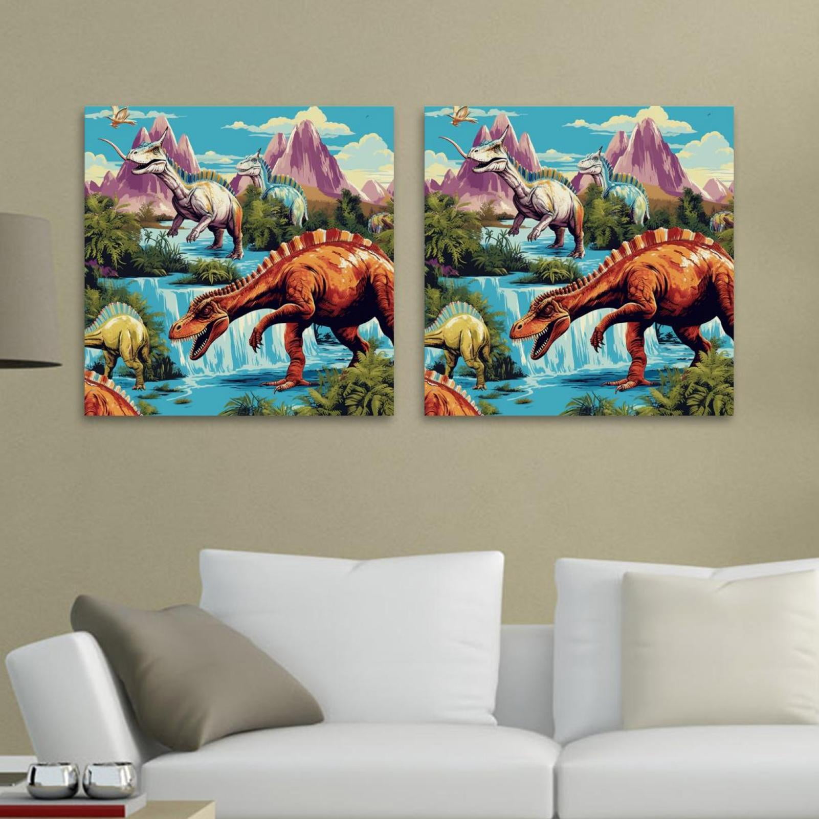 OWNSERIES Dinosaur Pattern 2PC Canvas Wall Art Paintings for Living ...