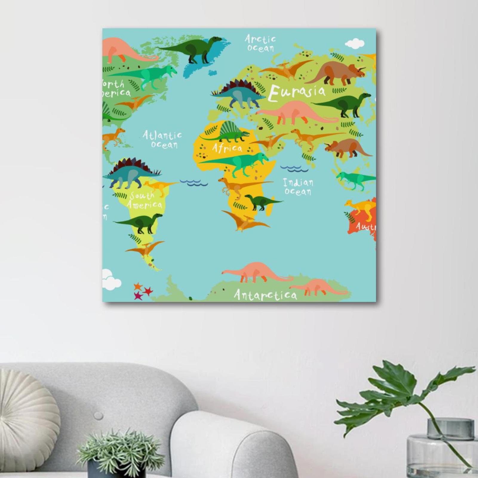 OWNSERIES Dinosaur World Map Antique Pattern Canvas Wall Art Paintings ...