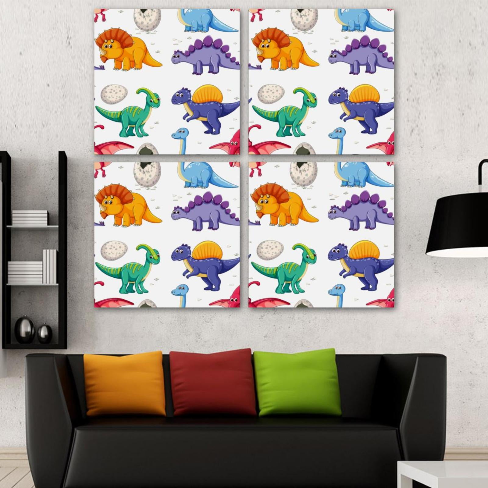 OWNSERIES Dinosaurio Pattern 4PC Frameless Canvas Wall Art Paintings ...