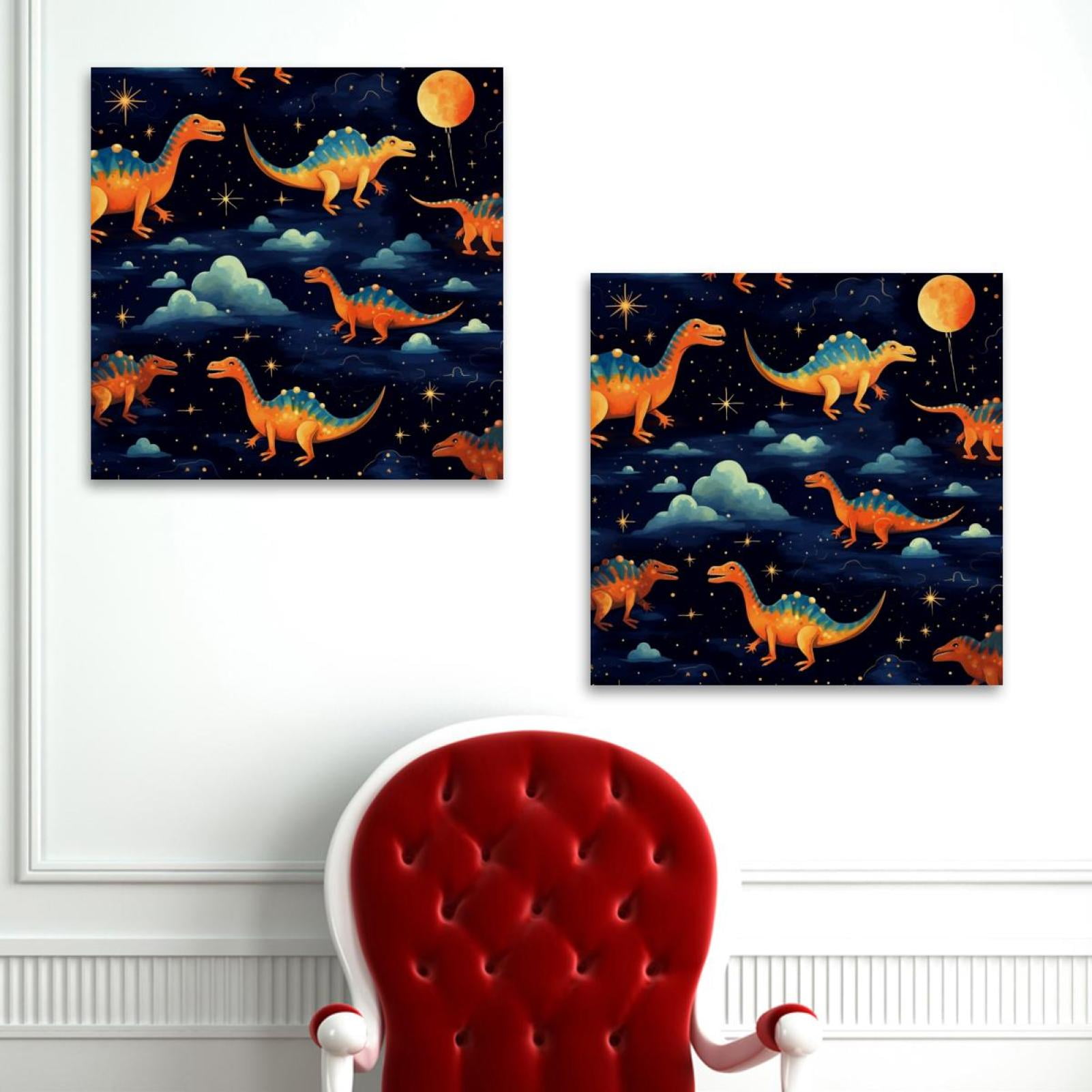 OWNSERIES Dinosaurs under the Stars Pattern 2PC Canvas Wall Art ...