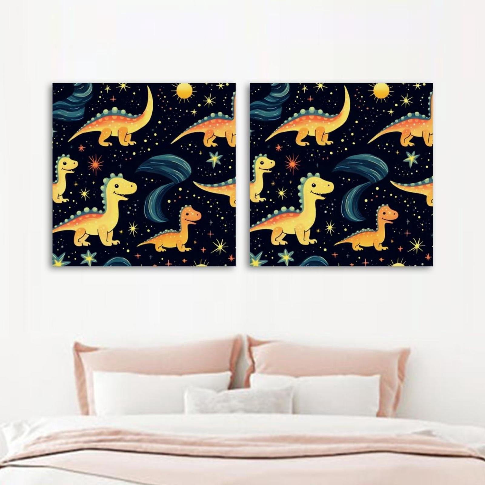 OWNSERIES Dinosaurs under the stars Pattern 2PC Canvas Wall Art ...
