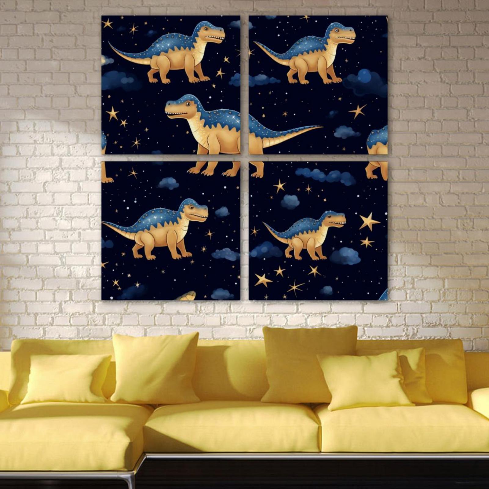 OWNSERIES Dinosaurs under the Stars Pattern 4PC Frameless Canvas Wall Art Paintings for Living ...
