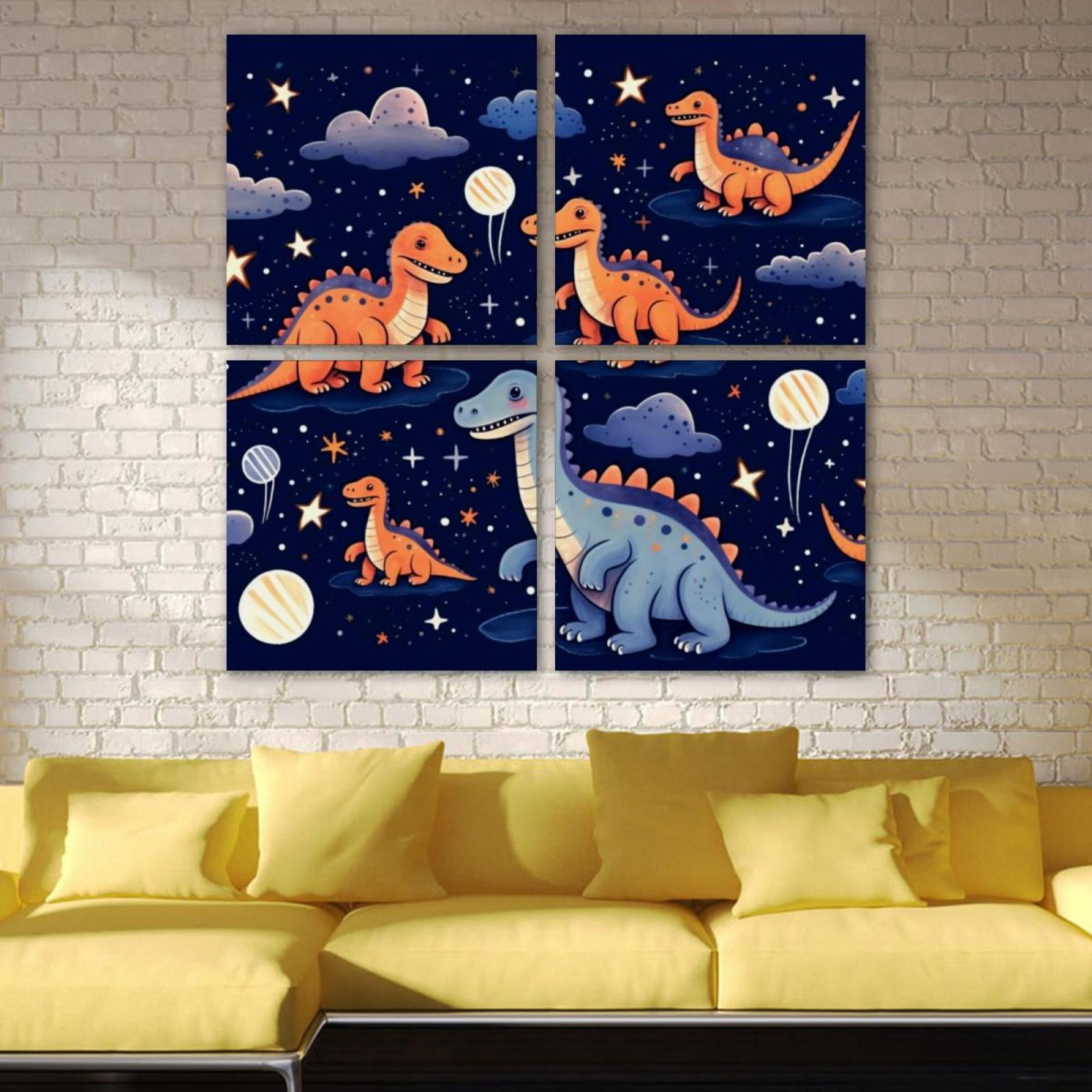OWNSERIES Dinosaurs under the Stars Pattern 4PC Frameless Canvas Wall ...