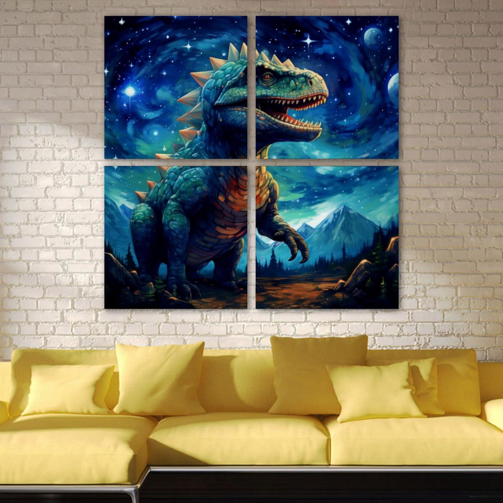 OWNSERIES Dinosaurs under the Stars Pattern 4PC Frameless Canvas Wall ...
