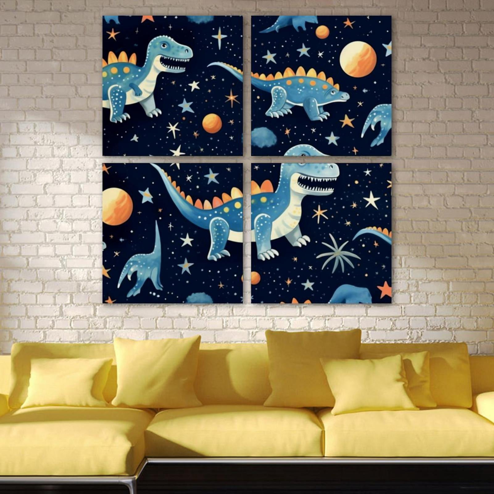 OWNSERIES Dinosaurs under the Stars Pattern 4PC Frameless Canvas Wall ...