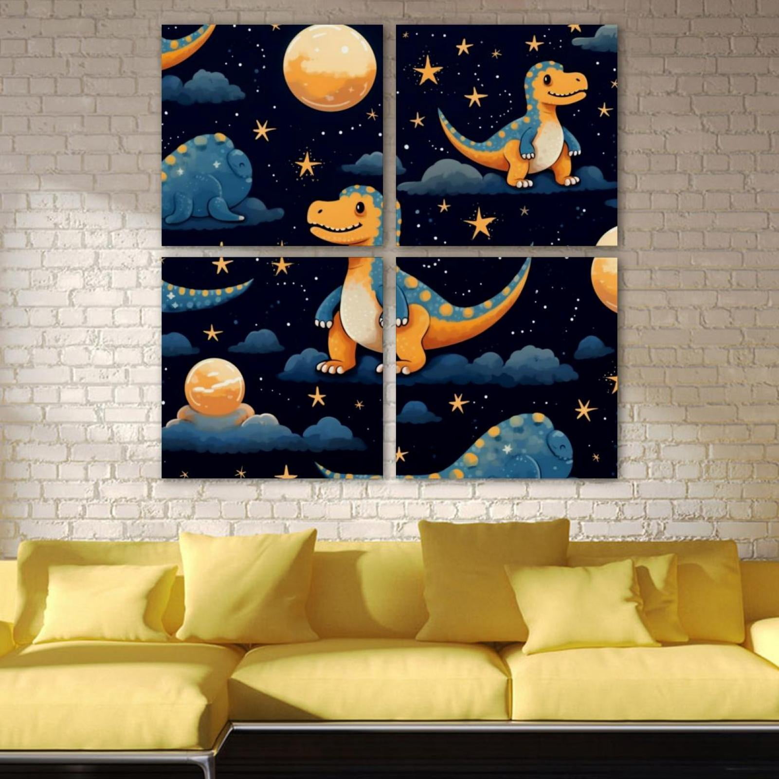 OWNSERIES Dinosaurs under the stars Pattern 4PC Frameless Canvas Wall ...