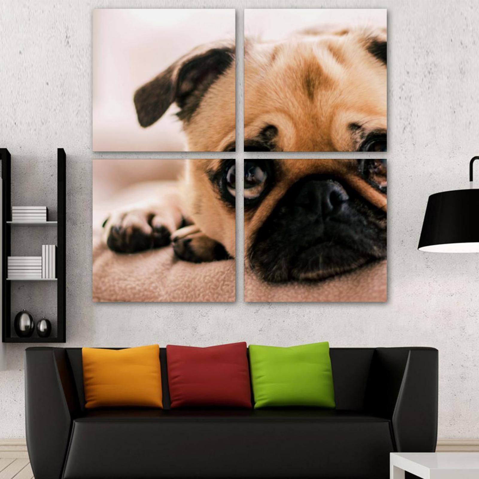 OWNSERIES Dog Animal Pug Pattern 4PC Frameless Canvas Wall Art ...