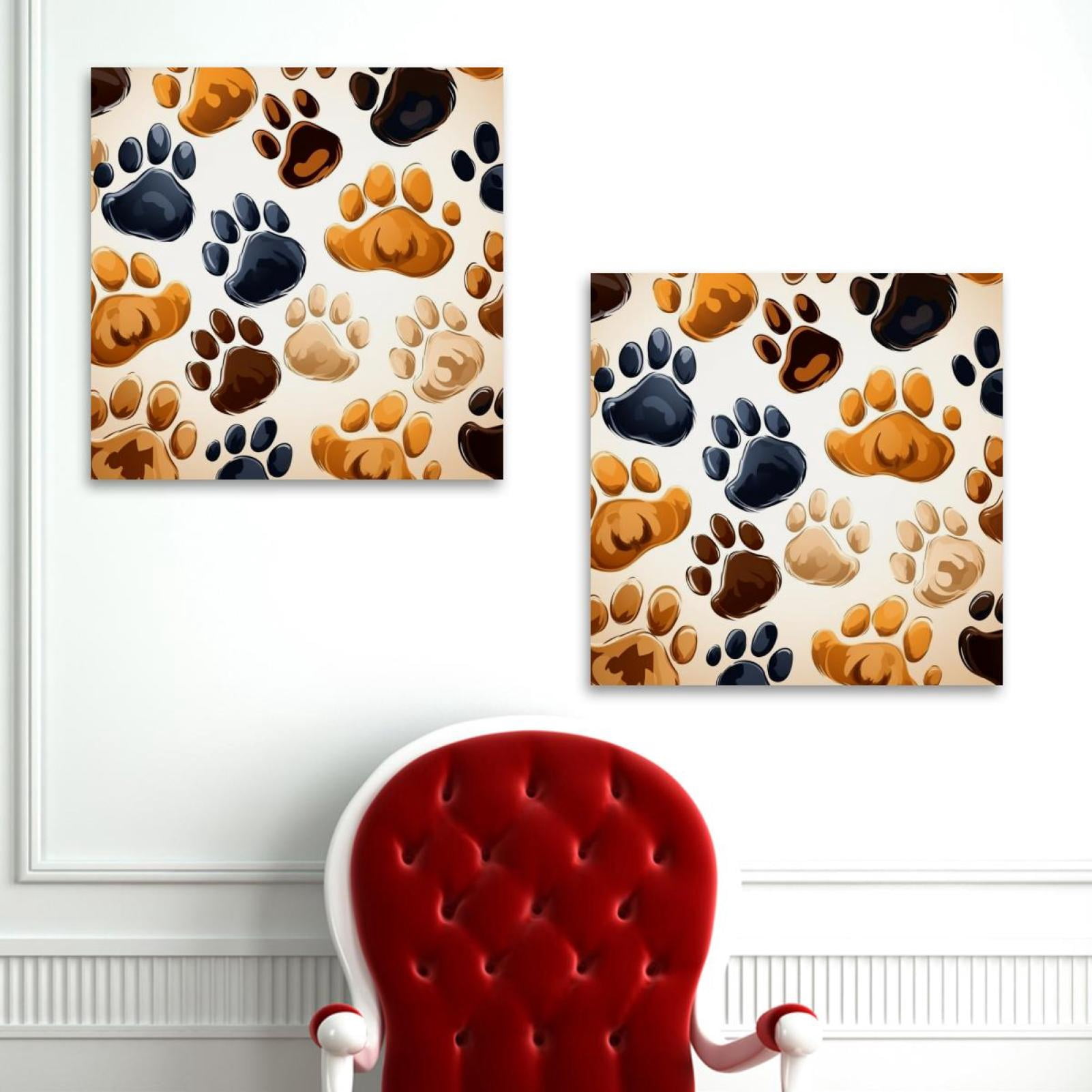 OWNSERIES Dog Paw Prints Pattern 2PC Canvas Wall Art Paintings for ...