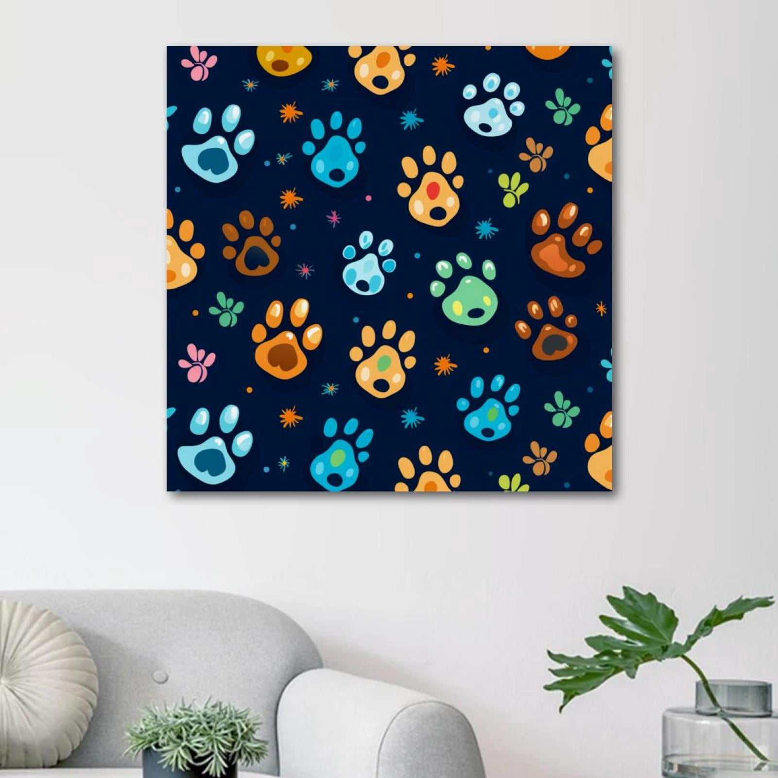 OWNSERIES Dog Paw Prints Pattern Canvas Wall Art Paintings for Living ...