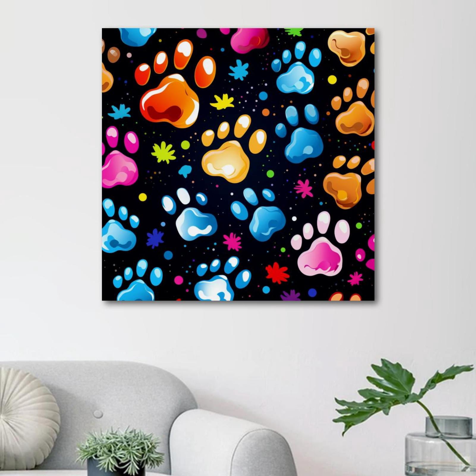 OWNSERIES Dog Paw Prints Pattern Canvas Wall Art Paintings for Living ...