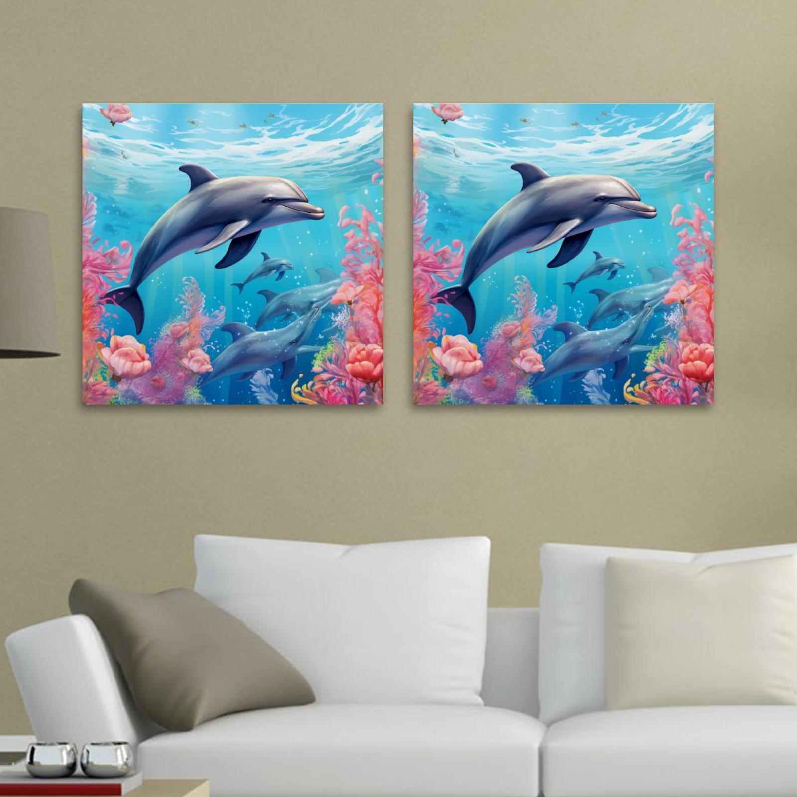 OWNSERIES Dolphin Pattern 2PC Canvas Wall Art Paintings for Living Room ...