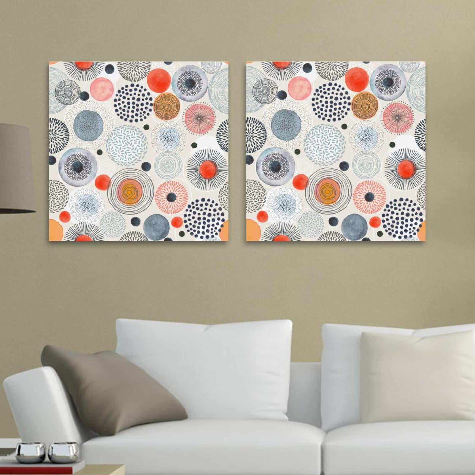 OWNSERIES Doodle Circles Pattern Round Colorful Pattern 2PC Canvas Wall ...