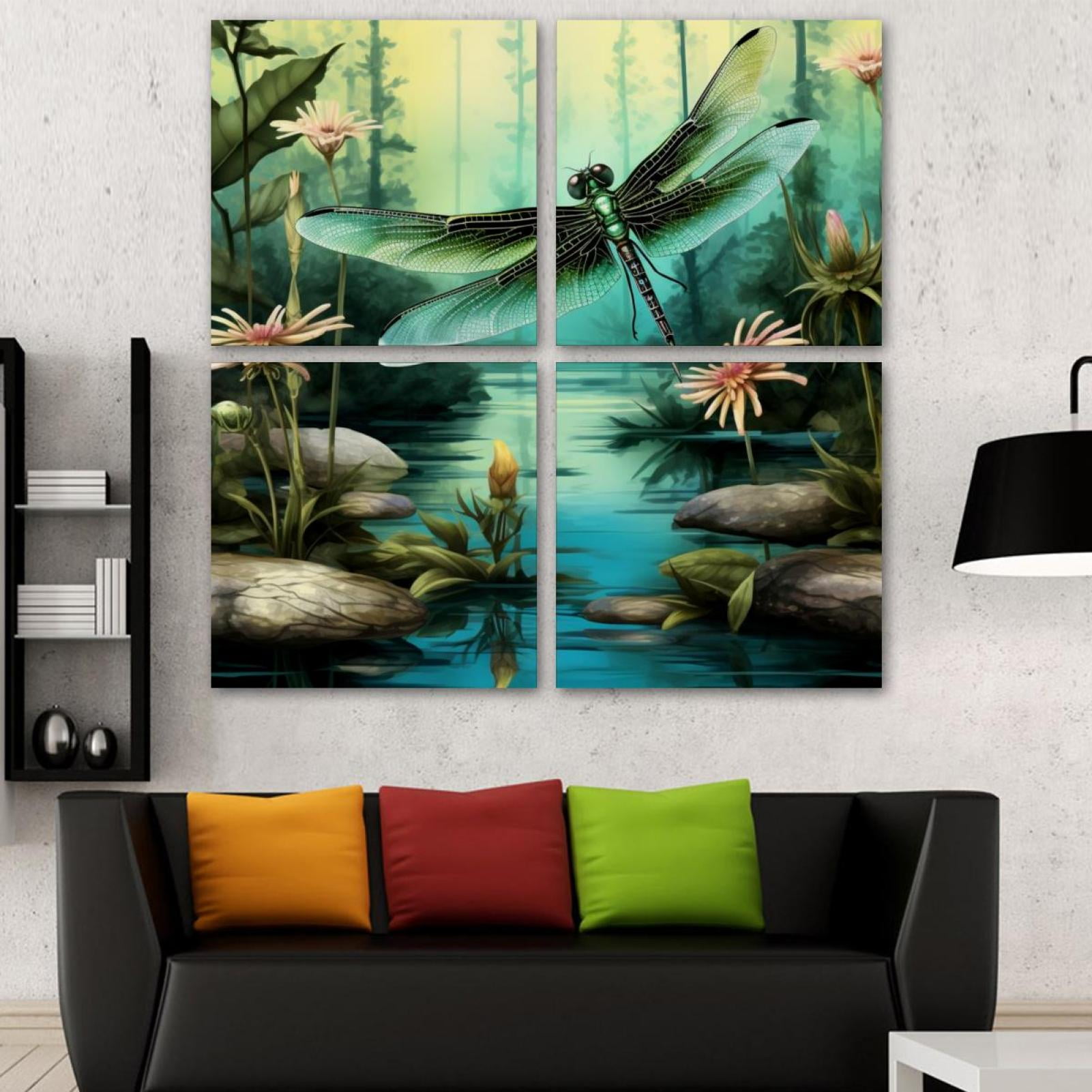 OWNSERIES Dragonfly Pattern 4PC Frameless Canvas Wall Art Paintings for ...