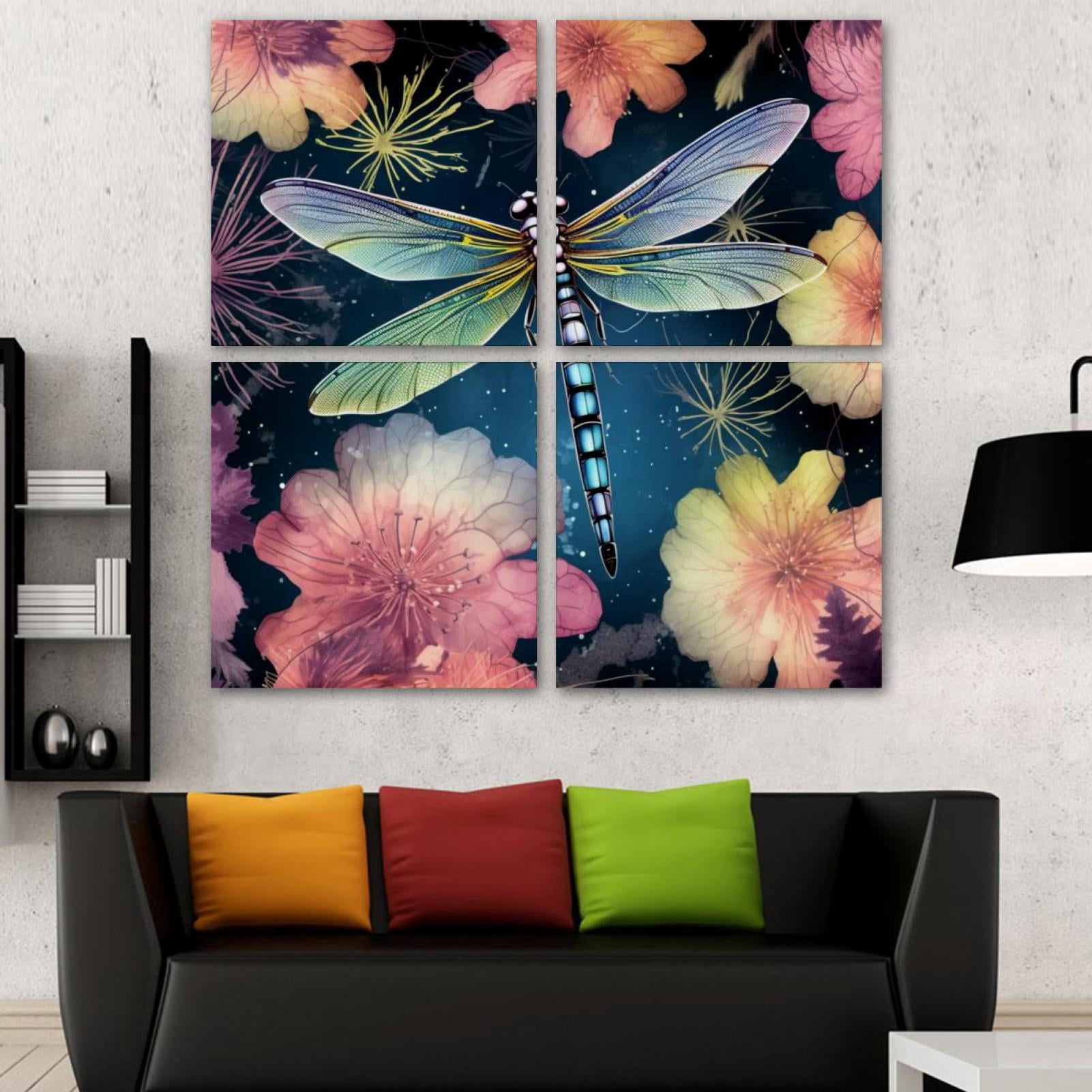 OWNSERIES Dragonfly Pattern 4PC Frameless Canvas Wall Art Paintings for ...