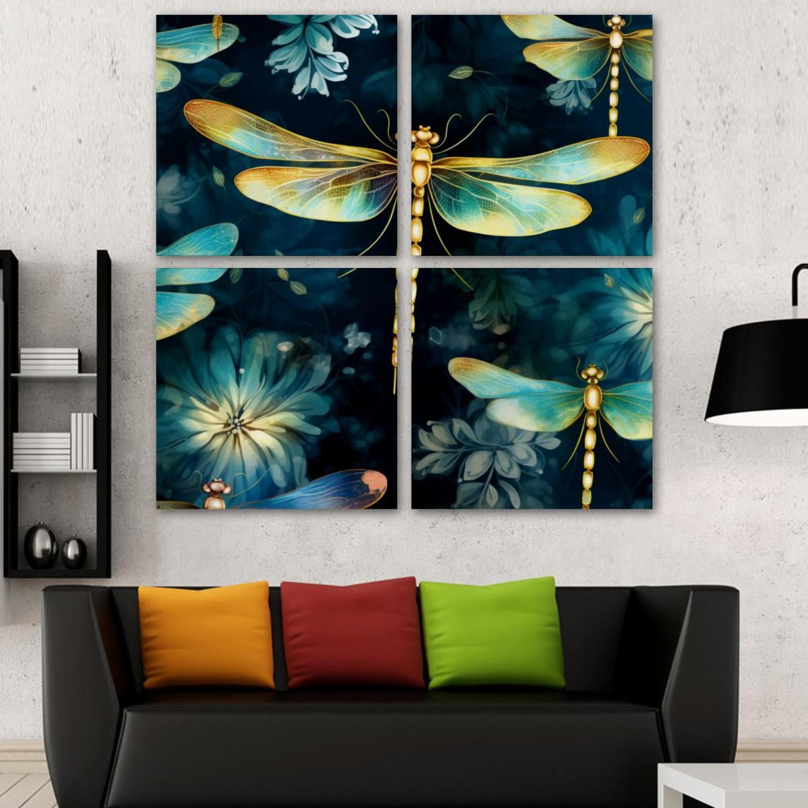 OWNSERIES Dragonfly Pattern 4PC Frameless Canvas Wall Art Paintings for ...