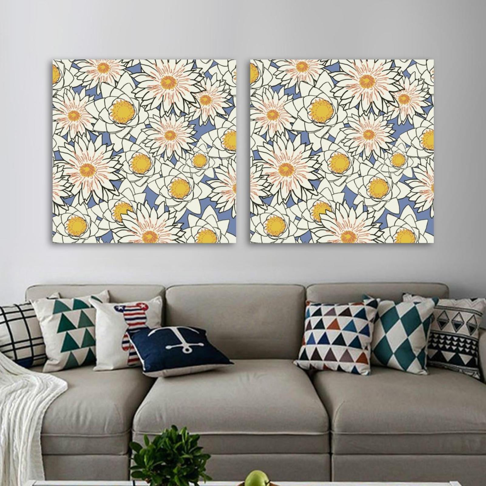 OWNSERIES Drawn Lotus Flower Pattern 2PC Canvas Wall Art Paintings for ...