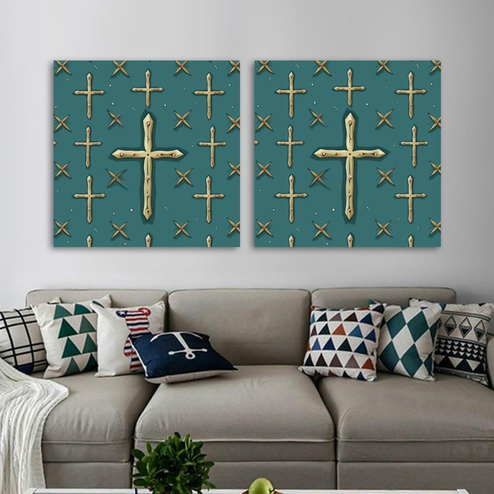 OWNSERIES Easter Cross Pattern 2PC Canvas Wall Art Paintings for Living ...