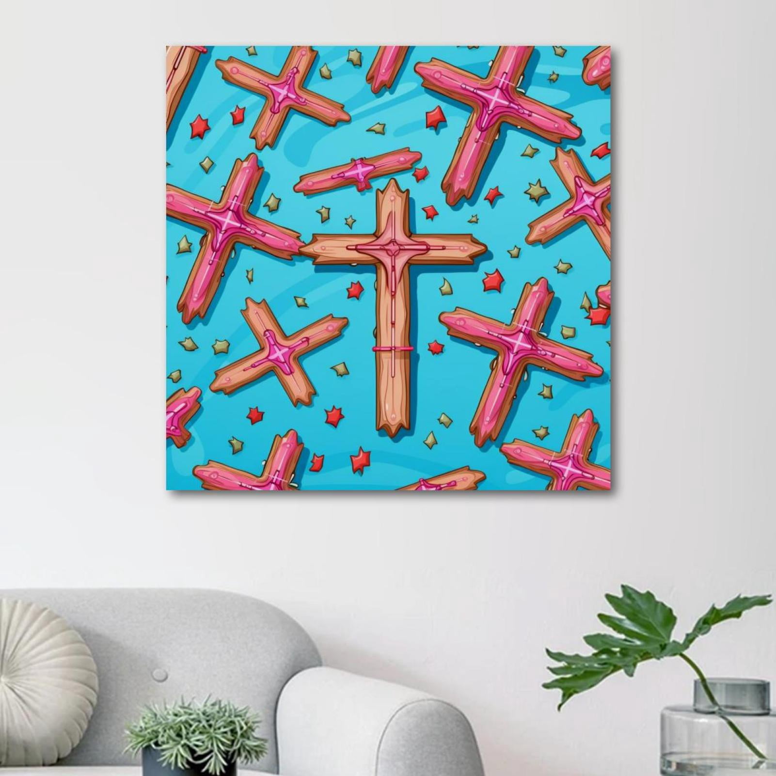 OWNSERIES Easter Cross Pattern Canvas Wall Art Paintings for Living ...