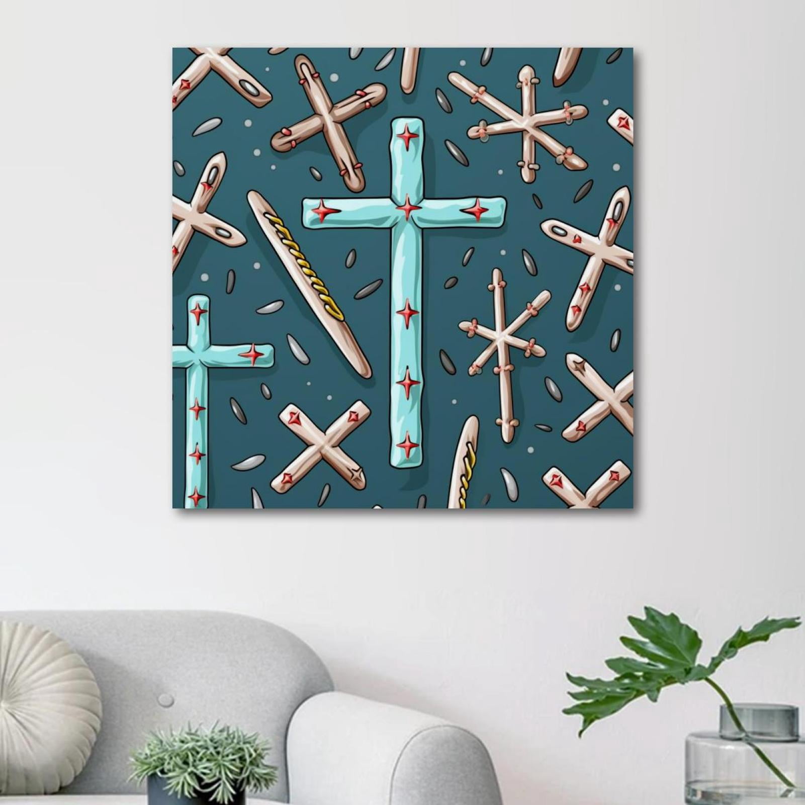 OWNSERIES Easter Cross Pattern Canvas Wall Art Paintings for Living ...