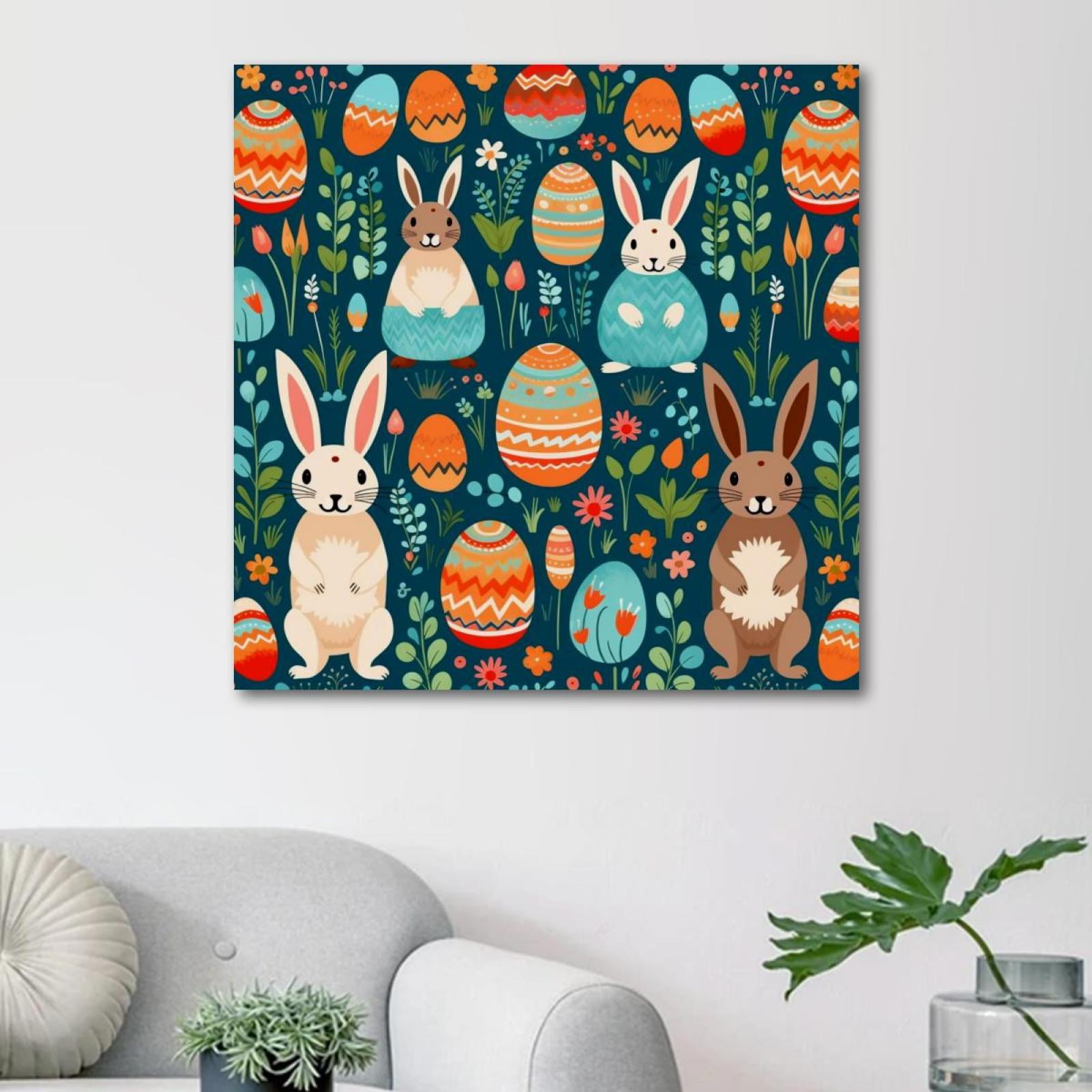 OWNSERIES Easter Rabbit Pattern Canvas Wall Art Paintings for Living ...
