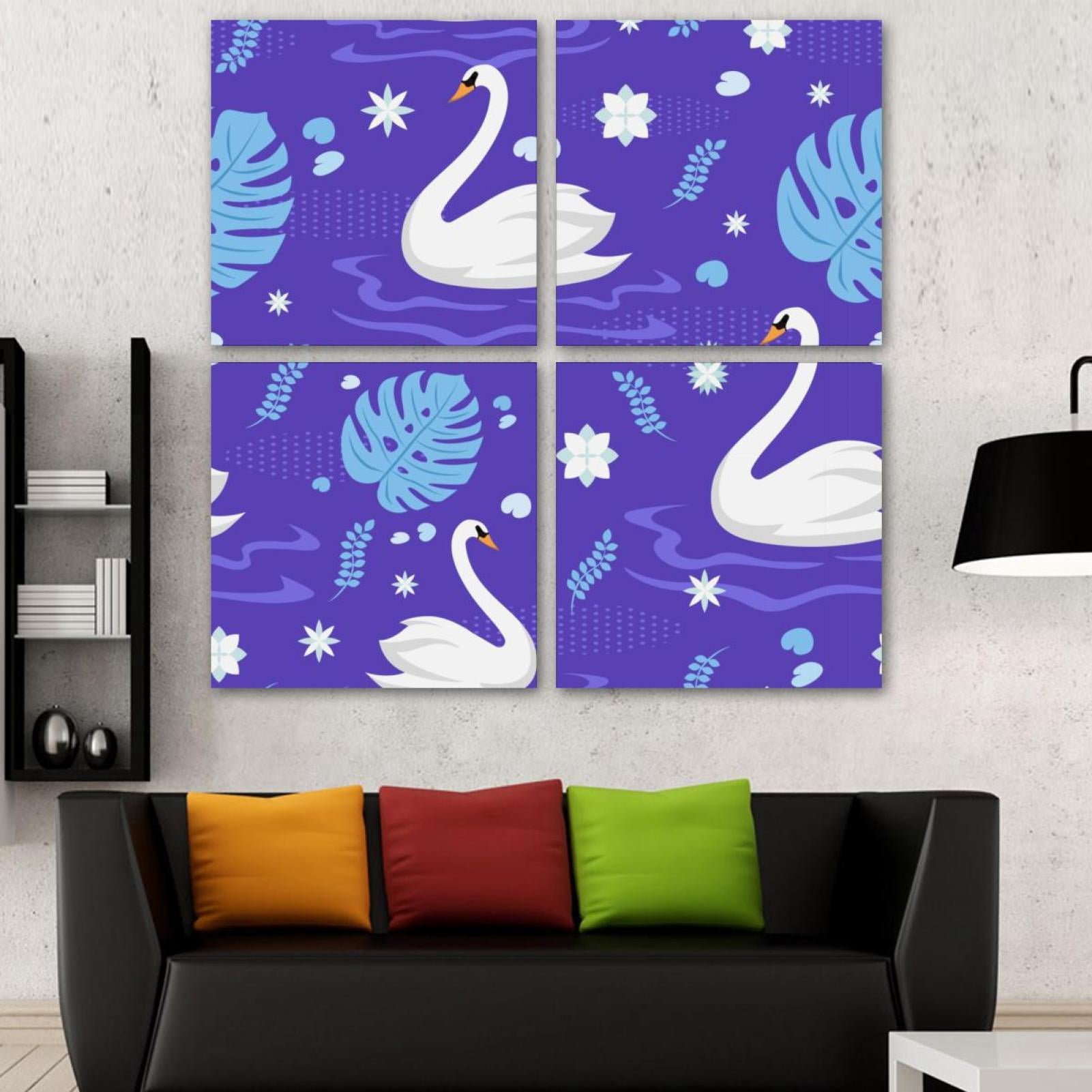 OWNSERIES Elegant Swan Pattern Pattern 4PC Frameless Canvas Wall Art ...