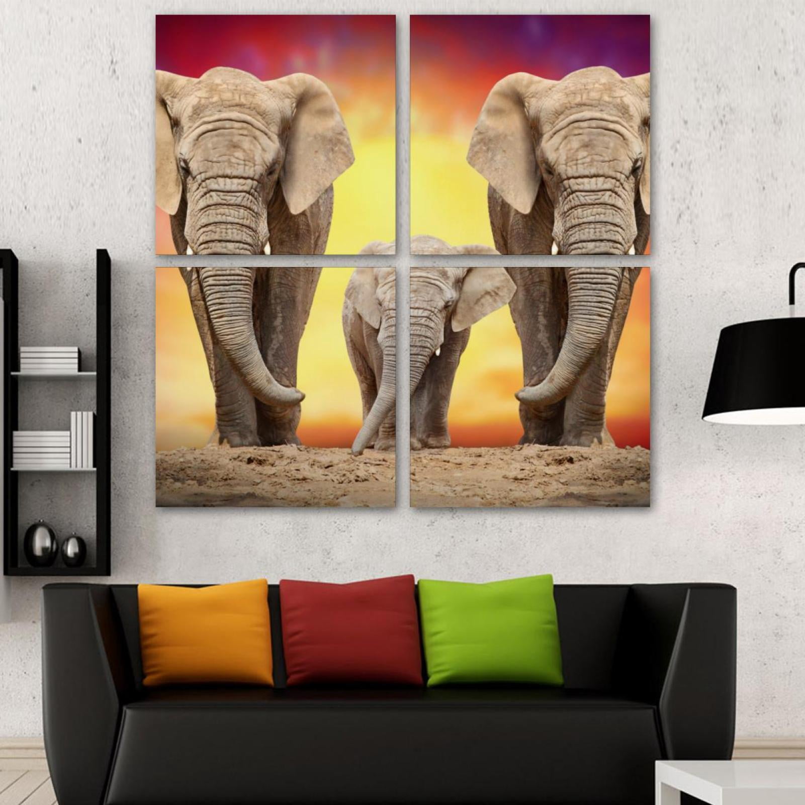 OWNSERIES Elephant Animal Pattern 4PC Frameless Canvas Wall Art ...