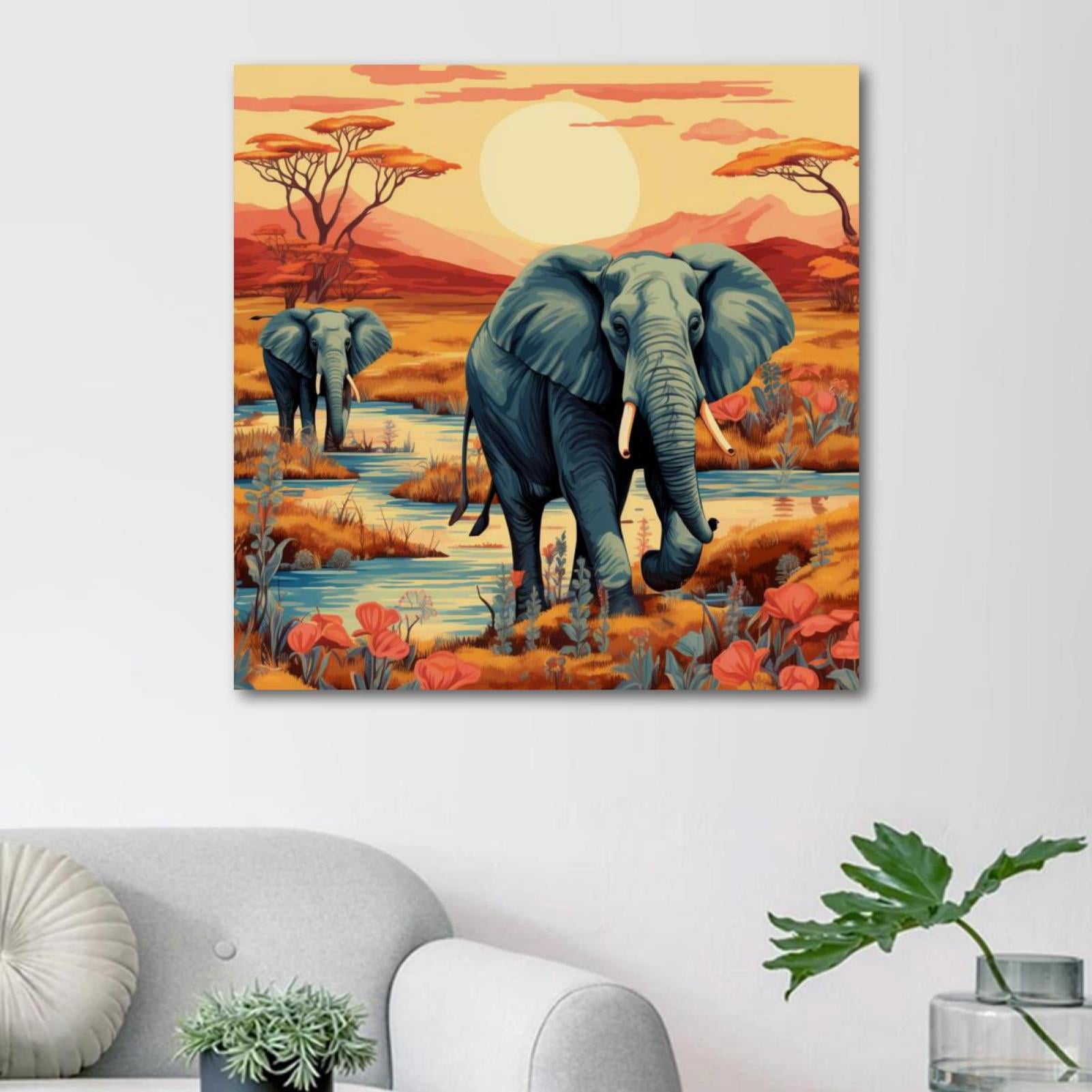 OWNSERIES Elephant Pattern Canvas Wall Art Paintings for Living Room ...