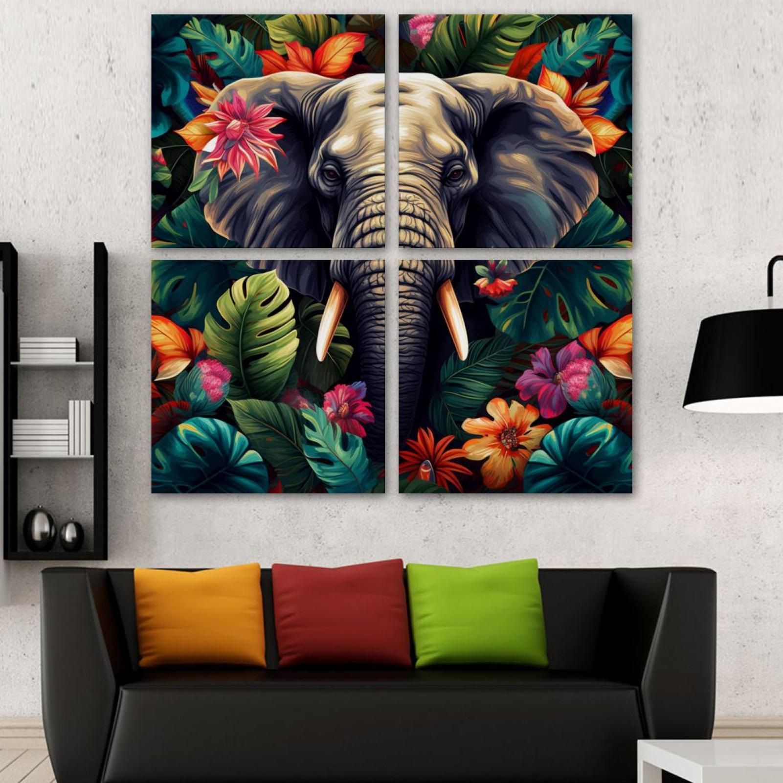 OWNSERIES Elephant Pattern Pattern 4PC Frameless Canvas Wall Art ...