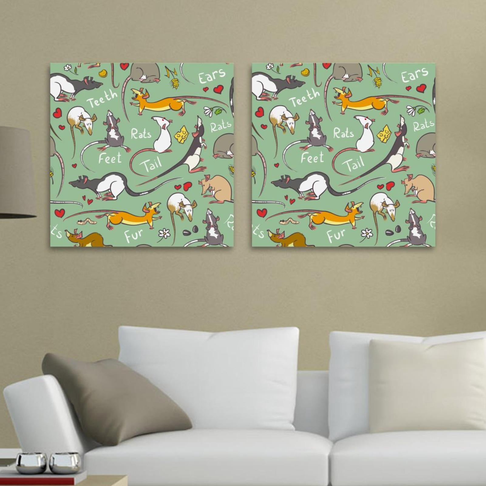 OWNSERIES Fancy Rat Animal Green Pattern 2PC Canvas Wall Art Paintings ...