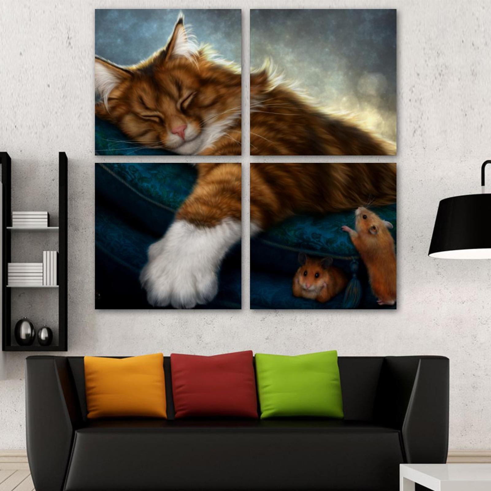 OWNSERIES Fantasy Cat Pattern 4PC Frameless Canvas Wall Art Paintings ...