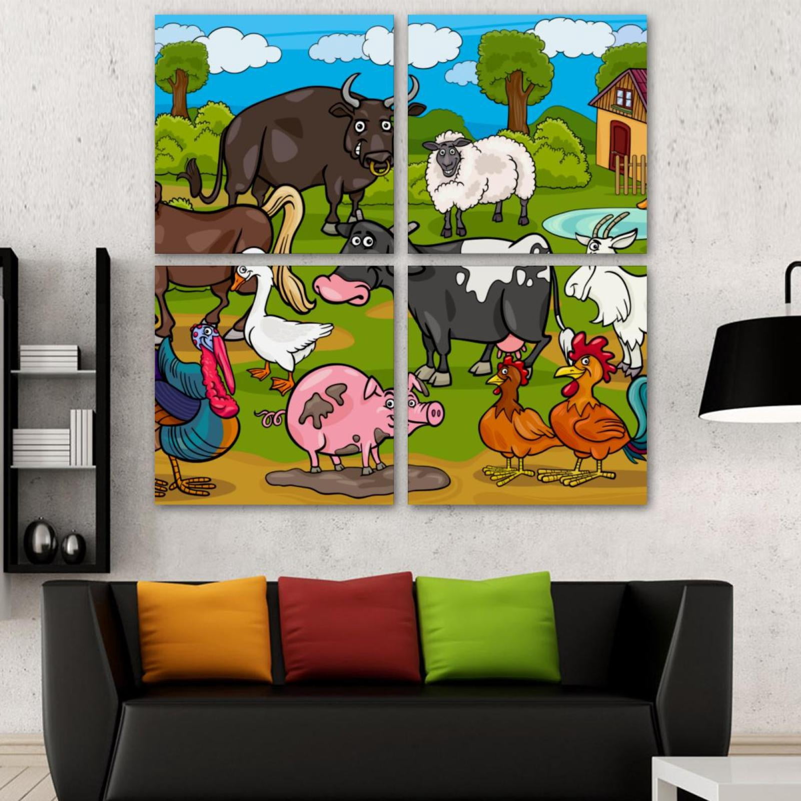 OWNSERIES Farm Animal Selfie Pattern 4PC Frameless Canvas Wall Art ...