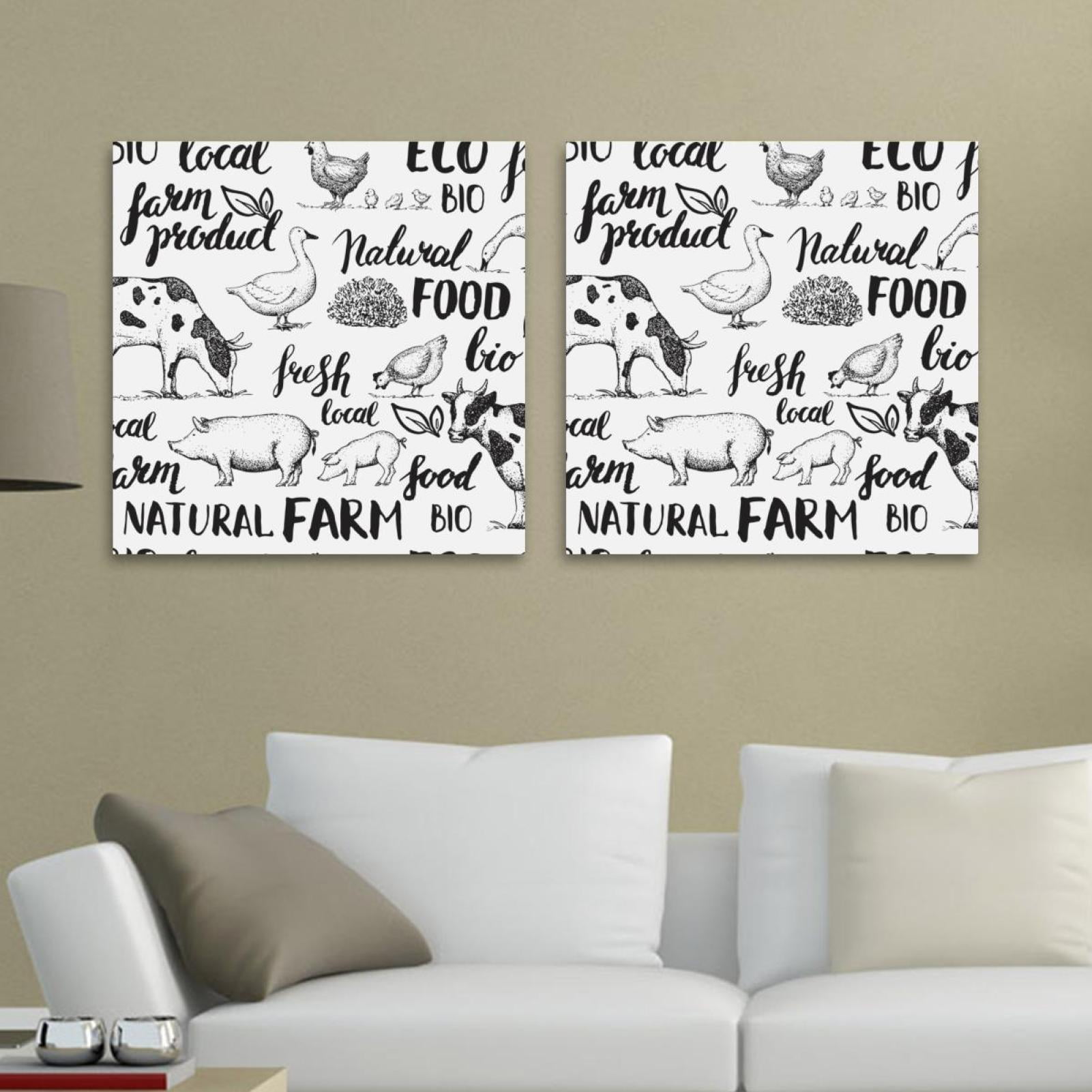 OWNSERIES Farm Animals Pig Cow Rooster Duck Pattern 2PC Canvas Wall Art ...