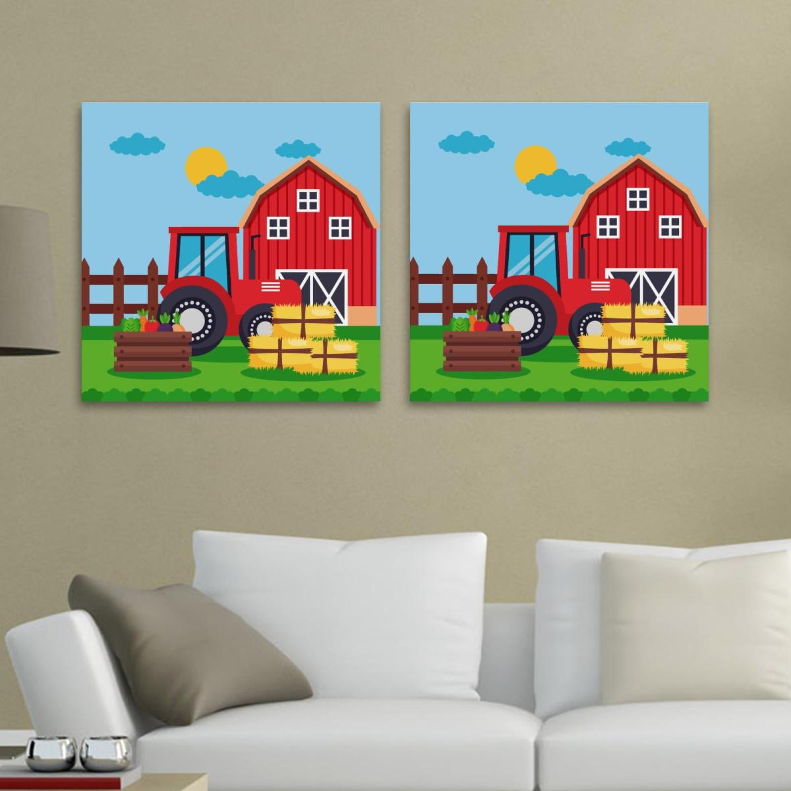 OWNSERIES Farm Cartoon Pattern 2PC Canvas Wall Art Paintings for Living ...