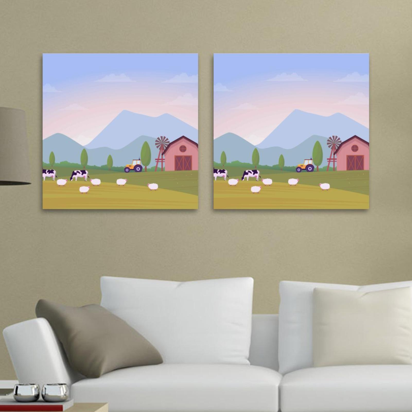 OWNSERIES Farm Landscape Background Pattern 2PC Canvas Wall Art ...