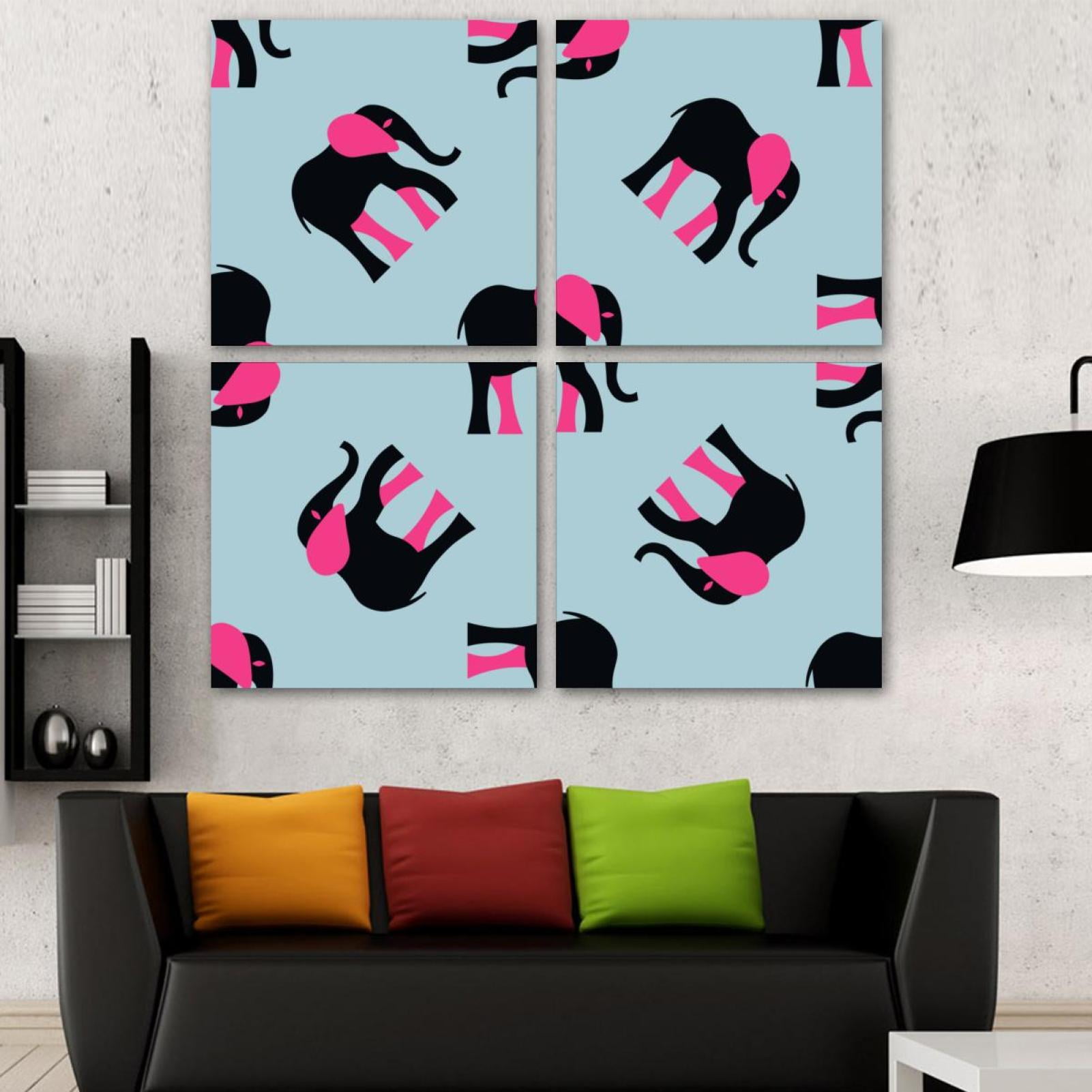 OWNSERIES Female Black Elephant Rosy Ears Pattern 4PC Frameless Canvas ...