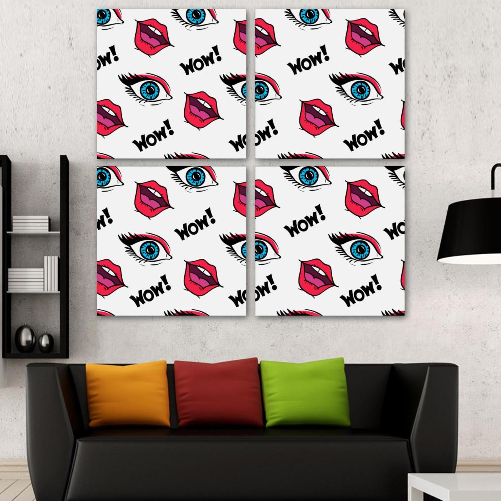 OWNSERIES Female Eyes Mouth Pattern 4PC Frameless Canvas Wall Art ...